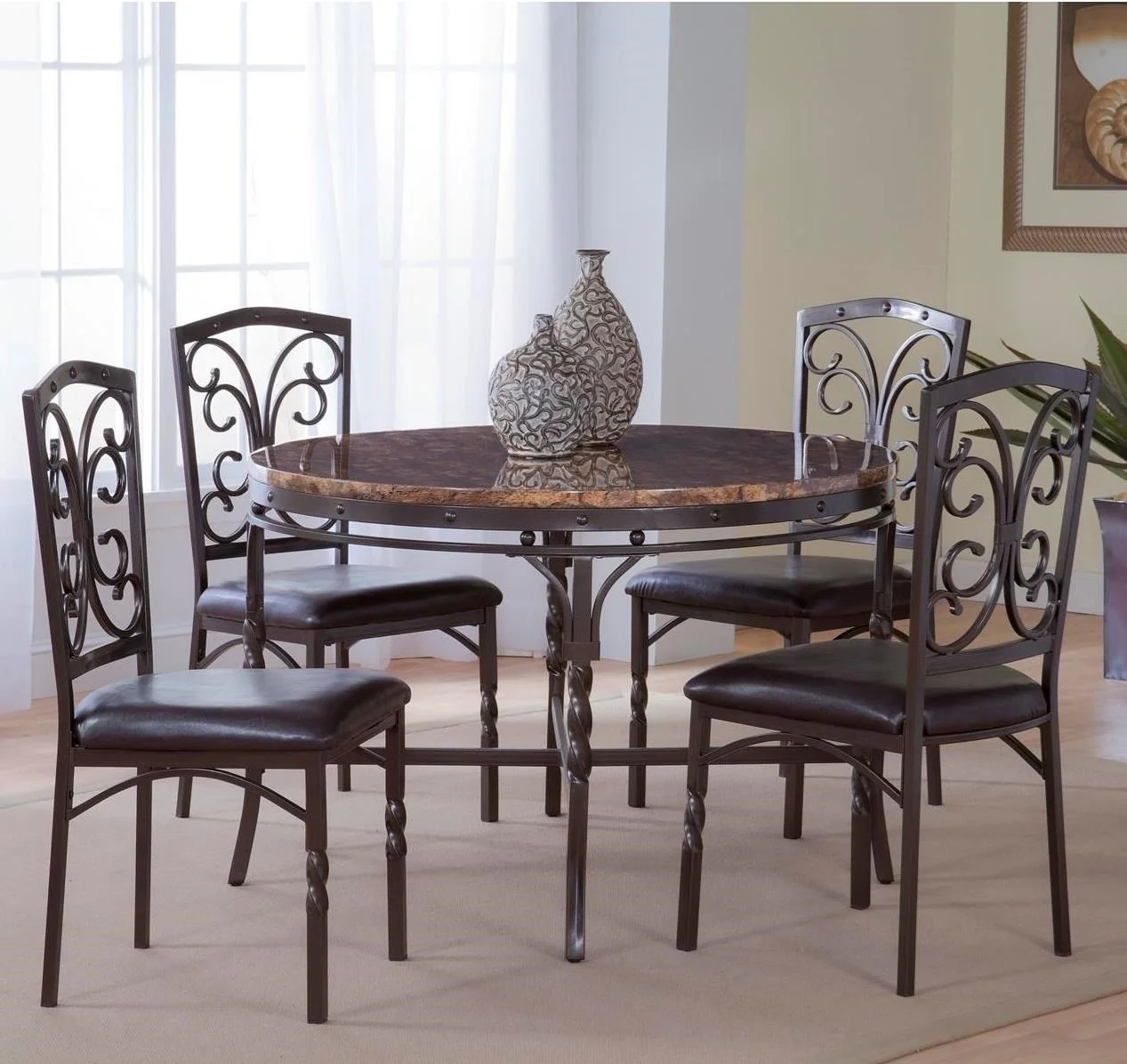 Bernards Tuscan 4550x1+4551x4 Transitional 5-Piece Metal/Faux Marble ...