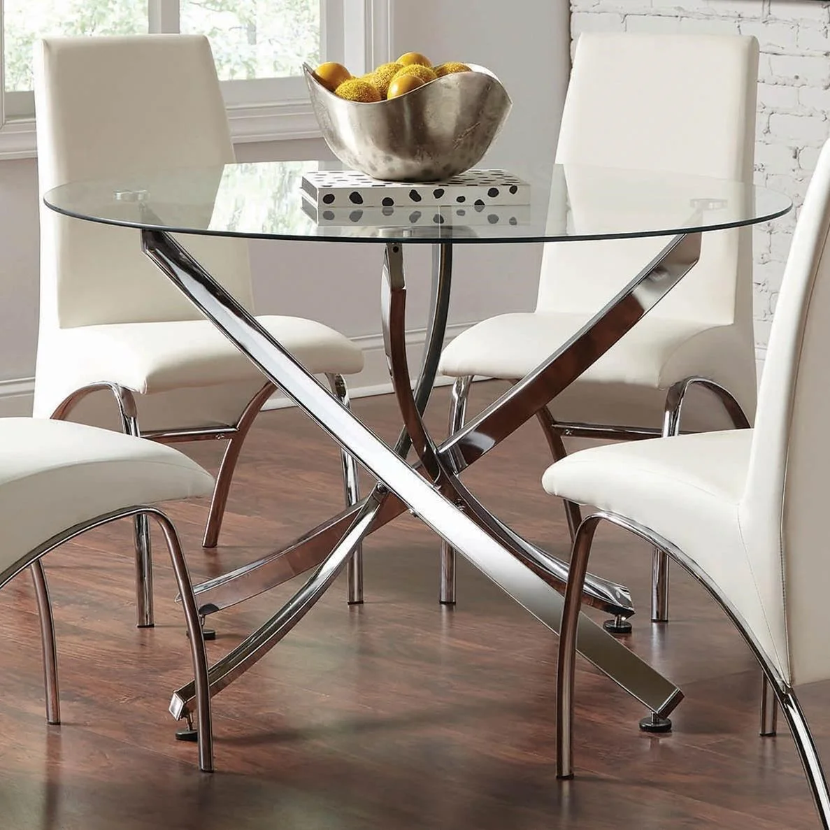 Coaster (old) Beckham 106440 Contemporary Round Dining Table with Glass ...