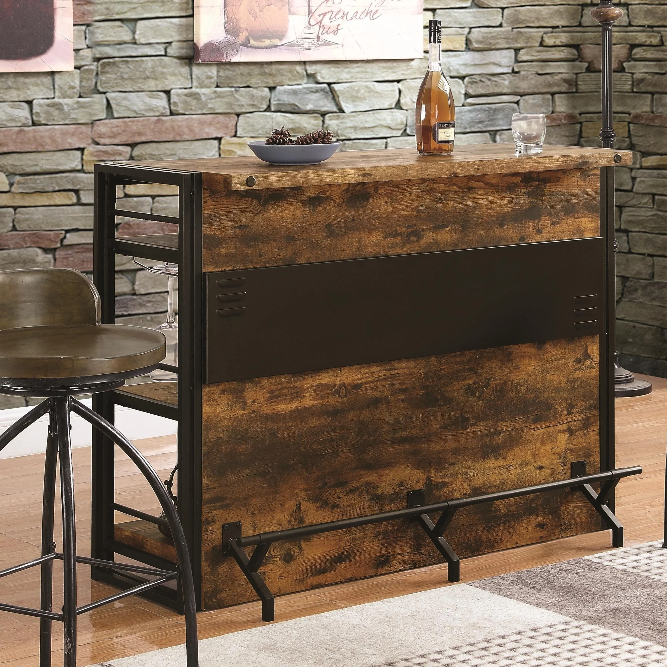 Coaster Bar Units and Bar Tables 21695 Rustic Bar Unit with Stemware ...