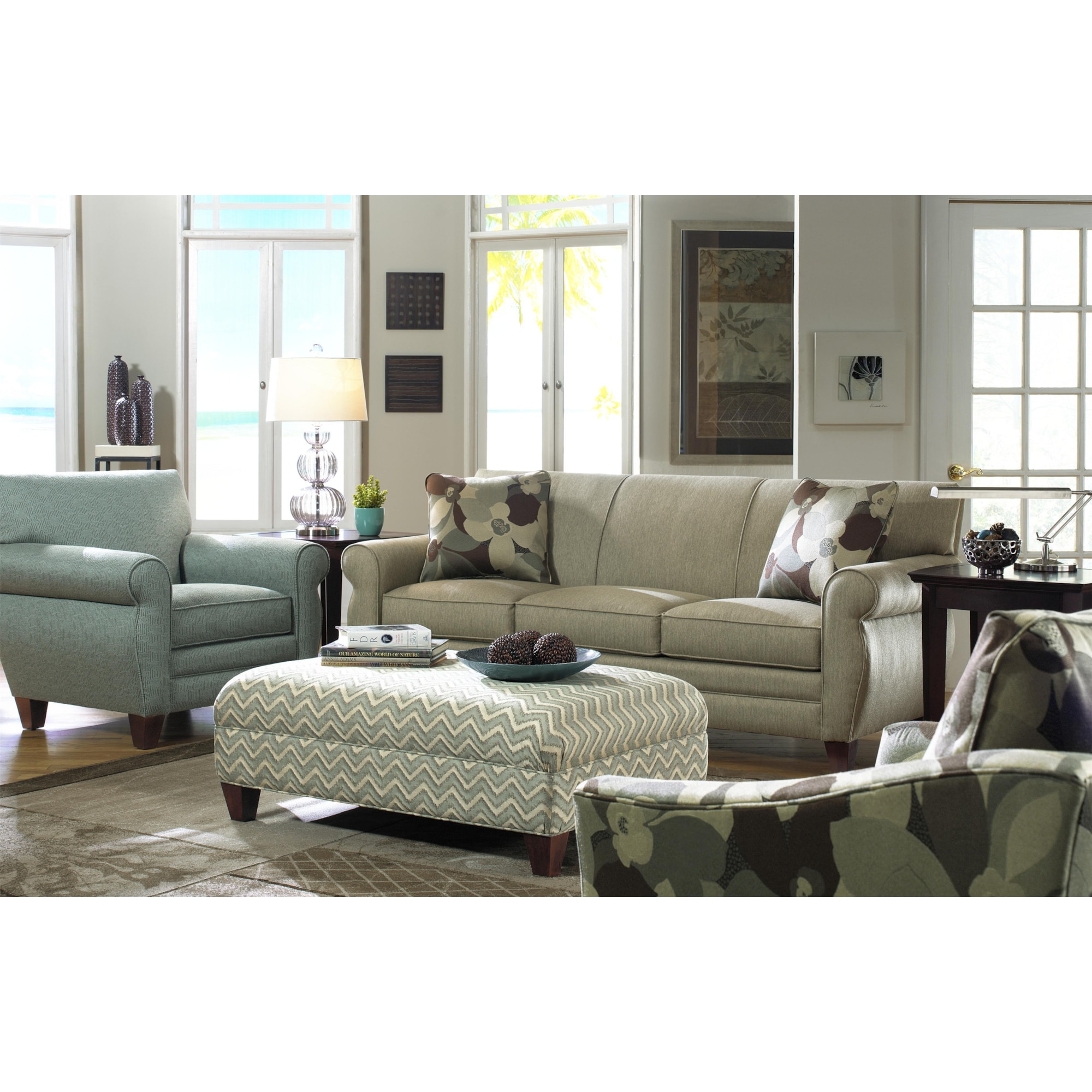 Craftmaster 7388 738850 Transitional Stationary Sofa with Rolled Arms and Tapered Wood Feet ...