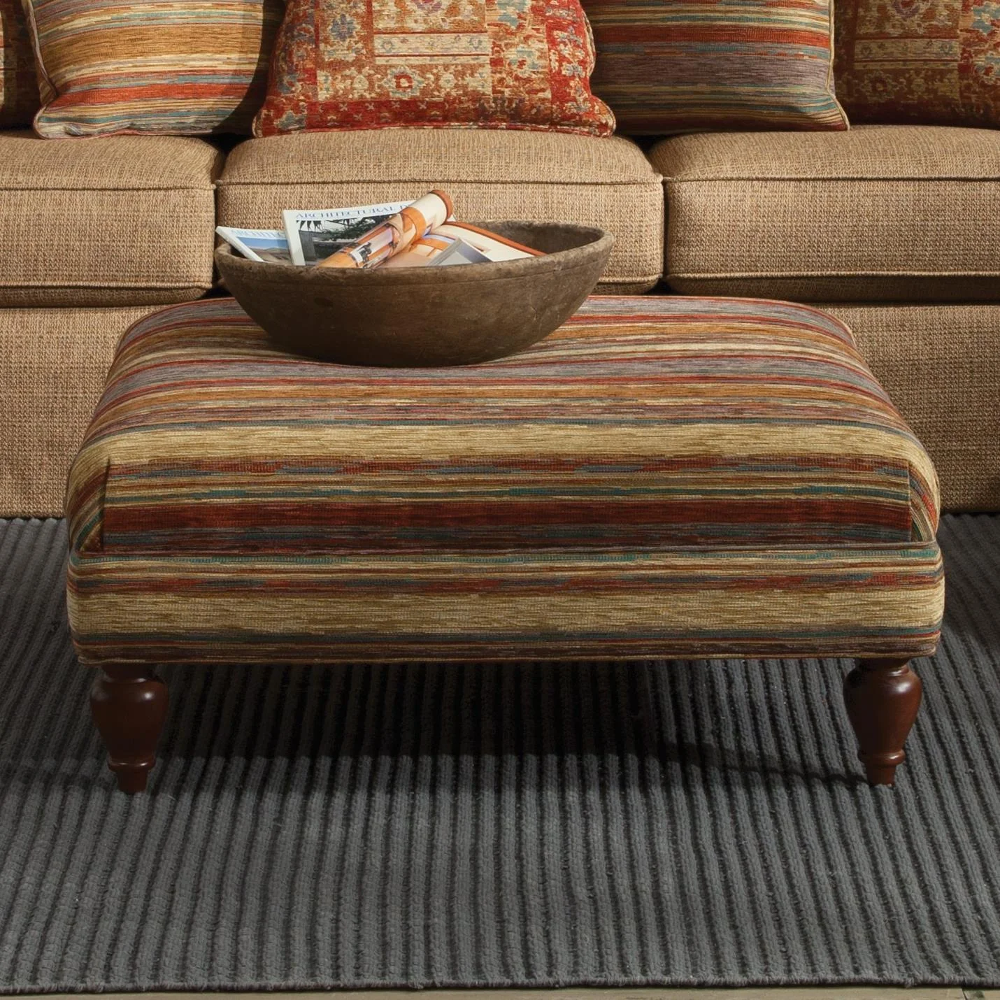 Craftmaster 018200 018200 Cocktail Ottoman with Turned Wood Feet ...