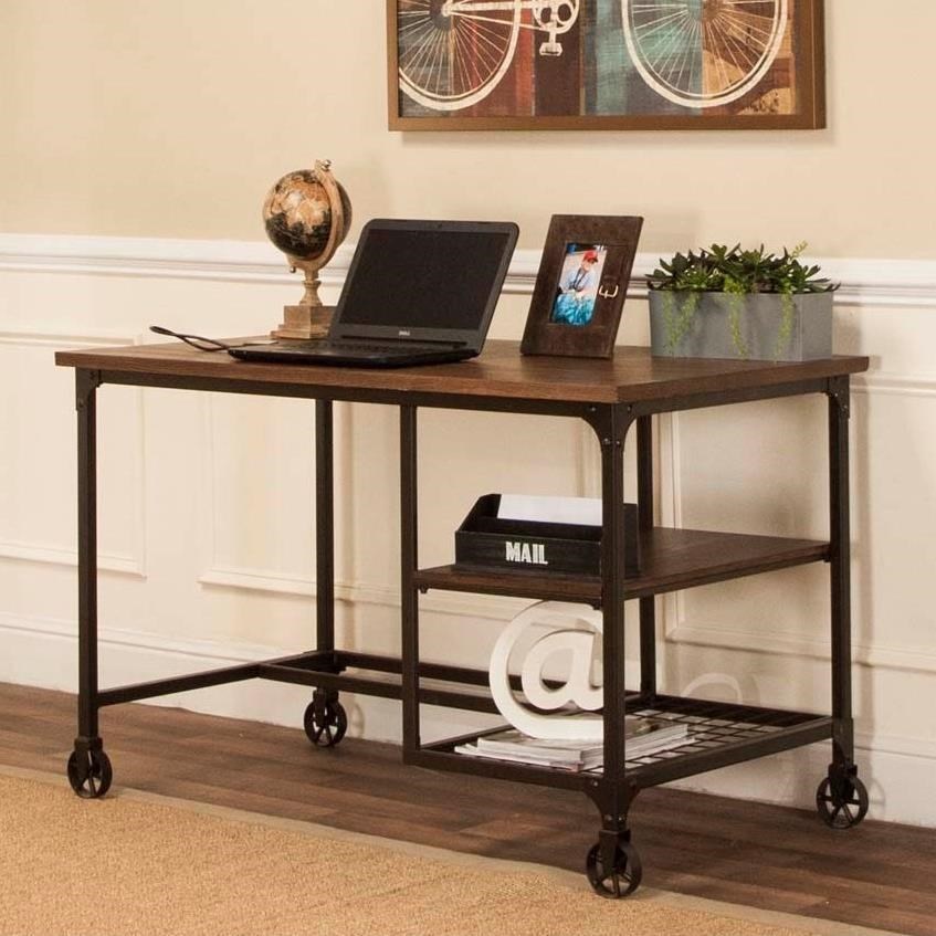 Cramco Inc Craft W3075 77 Industrial Metal Table Desk with Rustic Elm Wood Top Corner Furniture Desk Table Desks