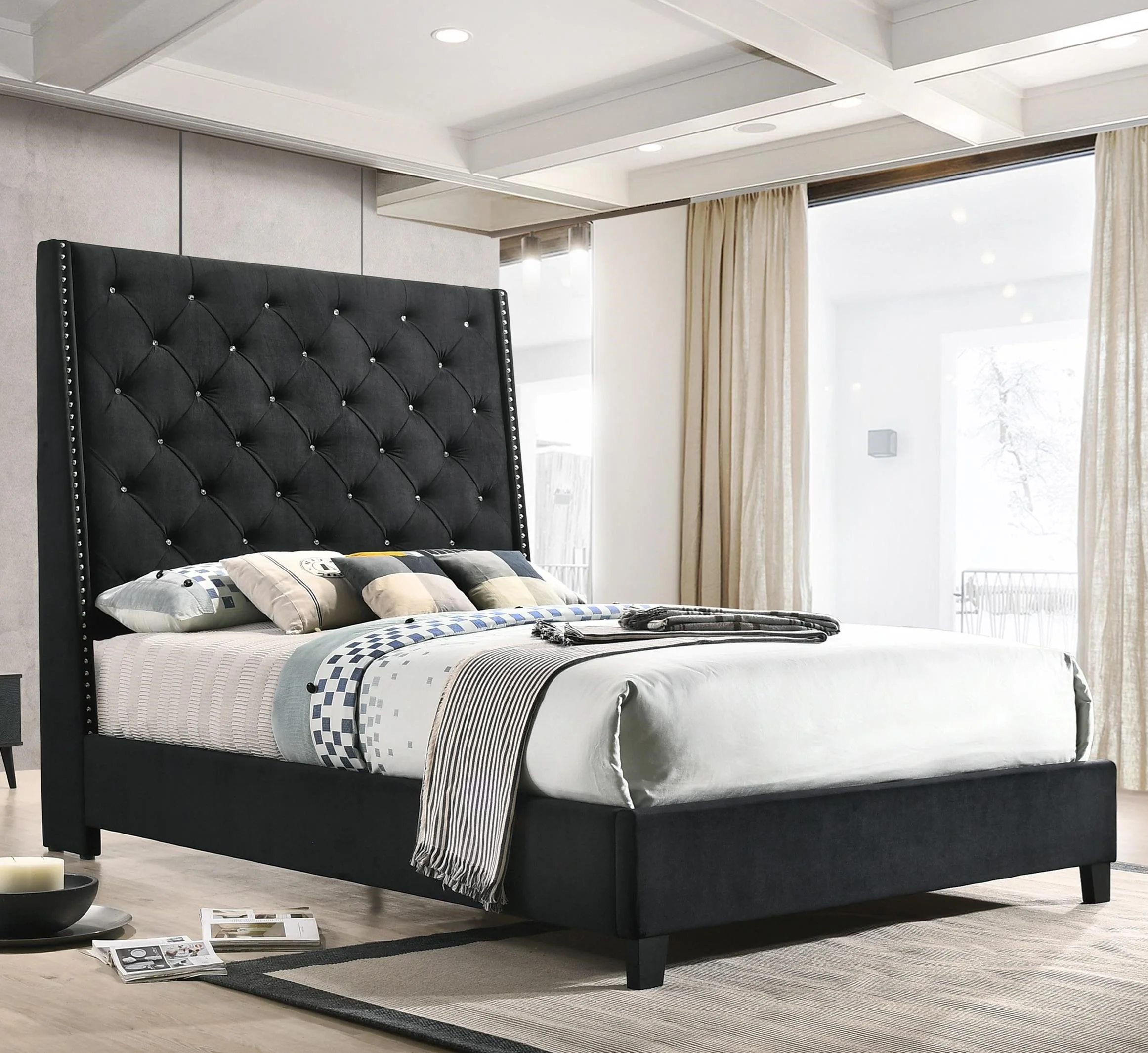 CM Chantilly 5265BK-K-HB+5265BK-K-FRW King Upholstered Bed with Button ...