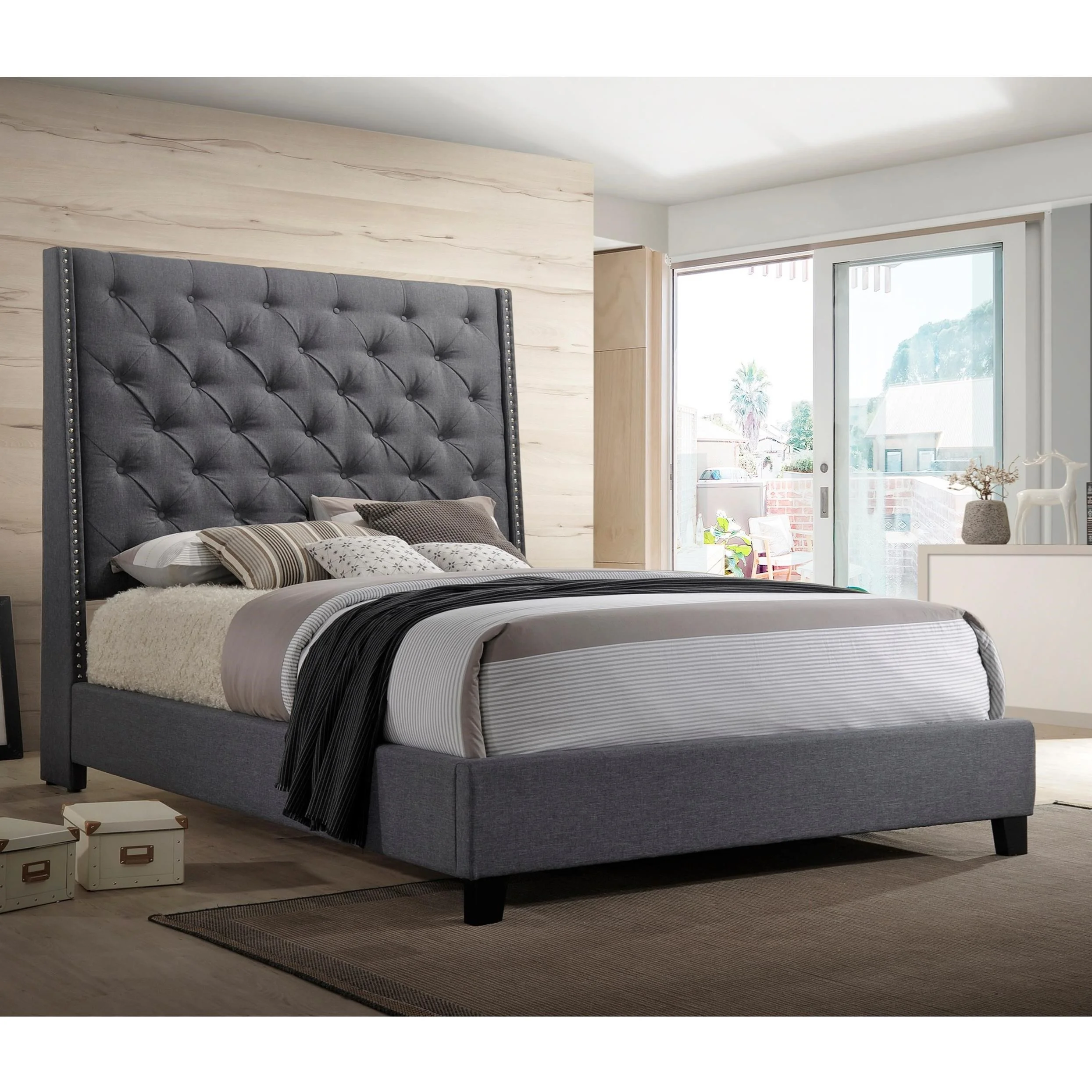 Crown Mark Chantilly 5265GY-Q-FRWx1+5265GY-Q-HBx1 Queen Upholstered Bed ...