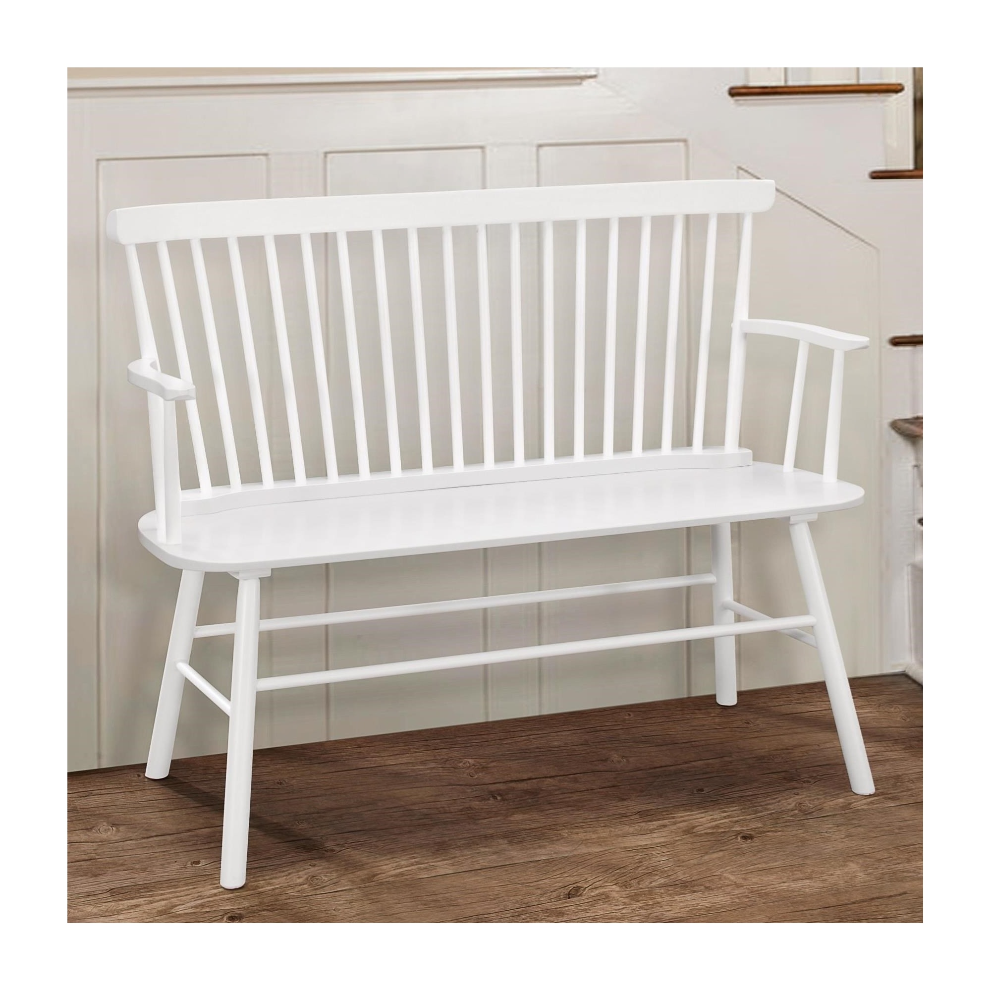 Crown Mark Jerimiah 4185-BENCH-WH Relaxed Vintage Wood Spindle Back ...