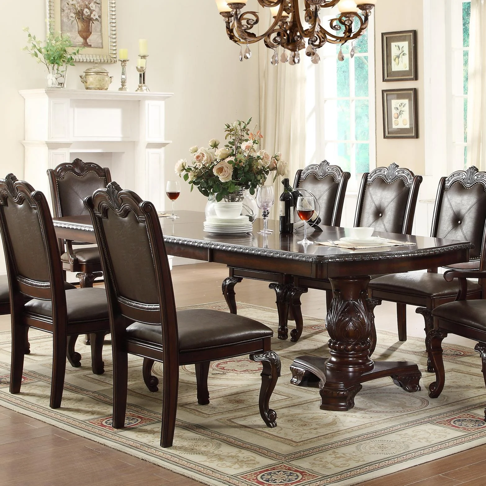 Crown Mark Kiera 2150T-44108-LEG+TOP Traditional Double Pedestal Dining ...