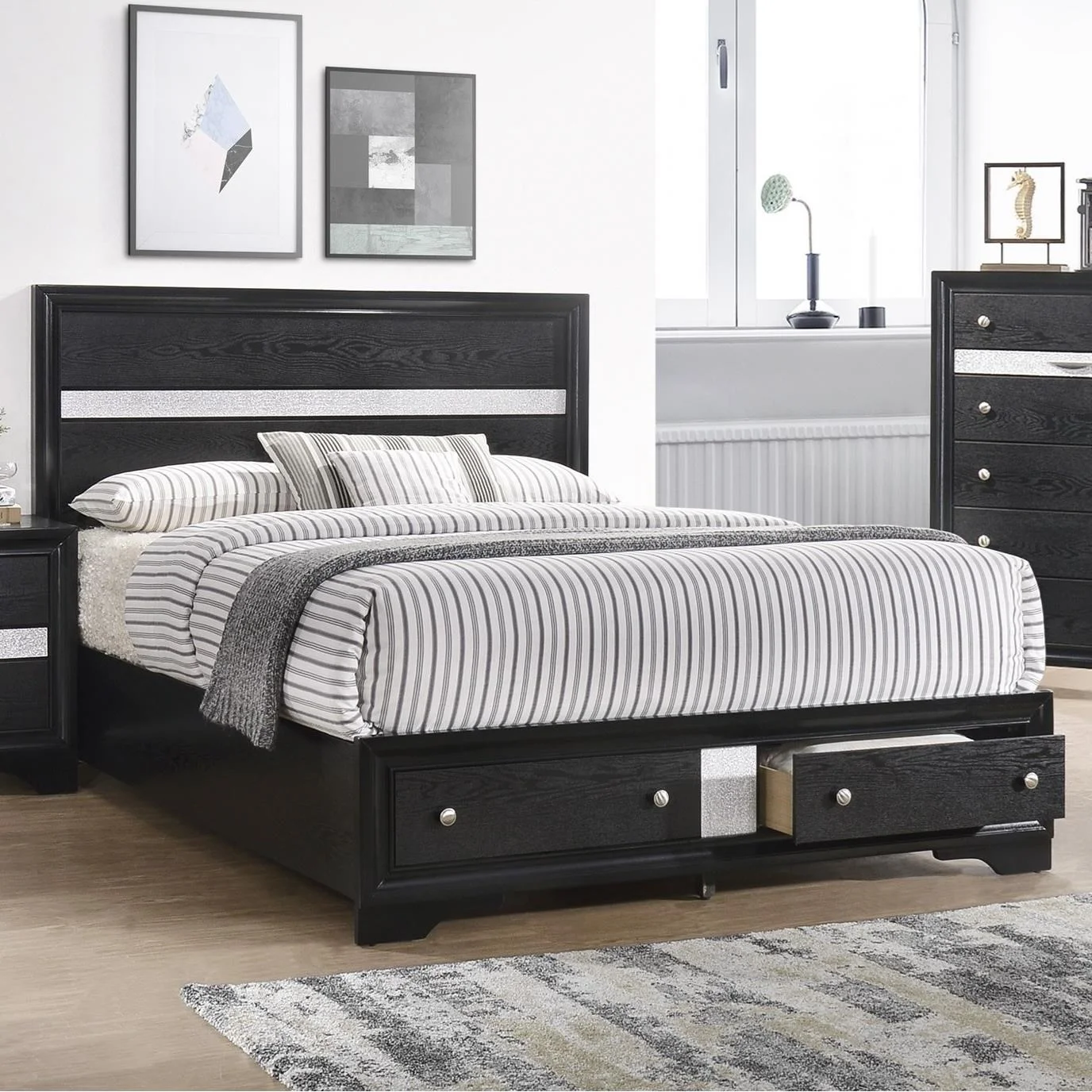 CM Regata B4670-Q-HBFB+RAIL+KQ-DRW Contemporary Queen Storage Bed with ...