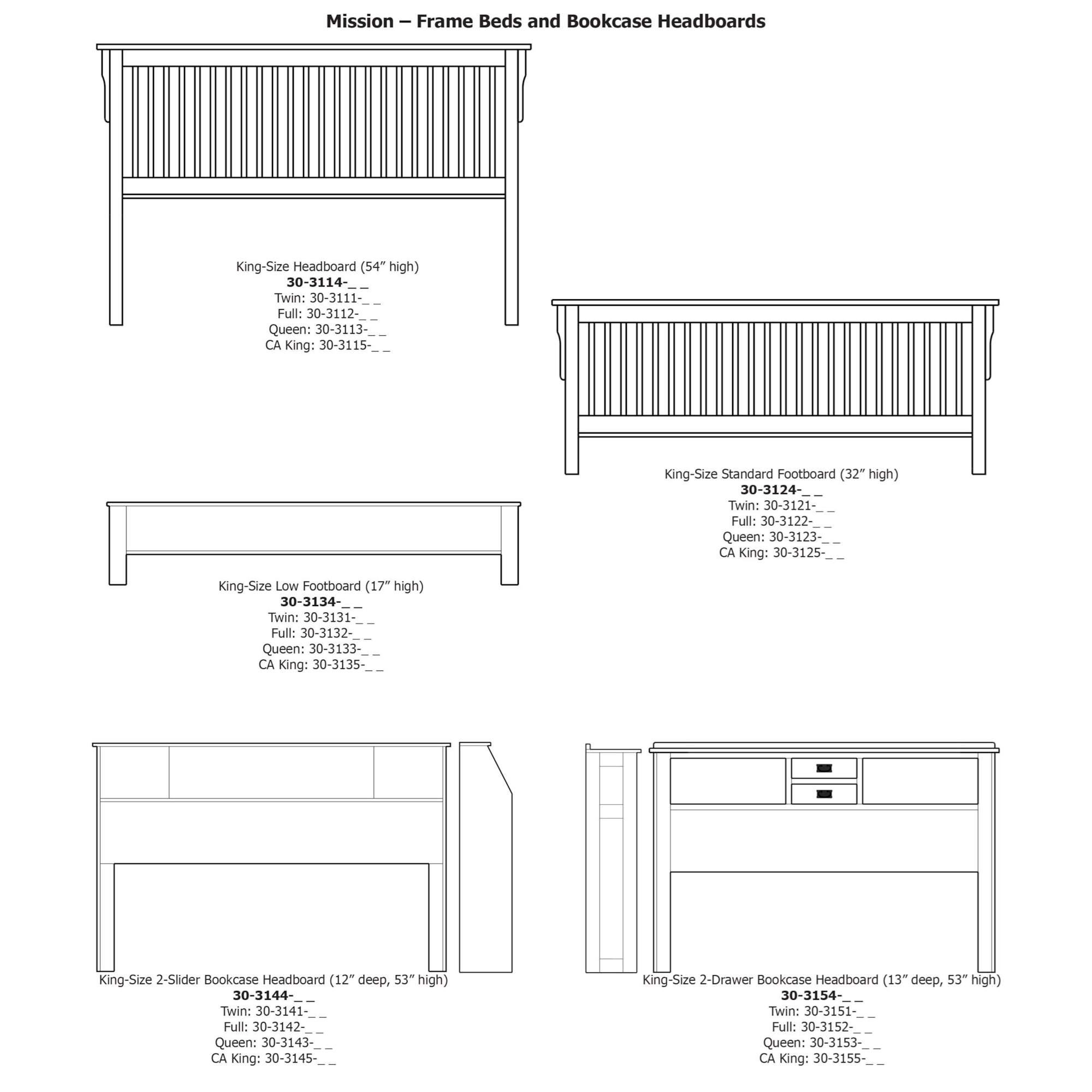 Daniel's Amish Mission 30-3113+3123+3103 Queen Mission-Style Frame Bed ...