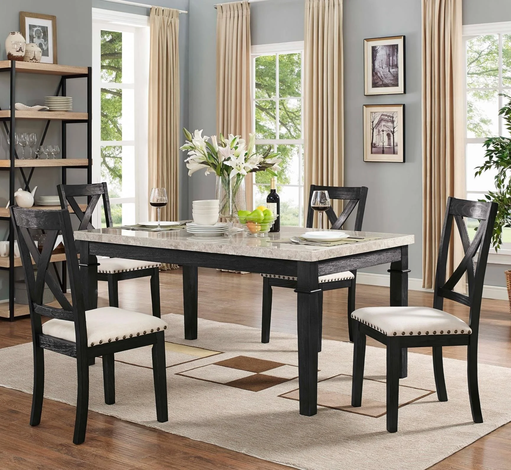 Elements International Greystone DGS100W5PC 5-Piece Dining Set with 4 X ...