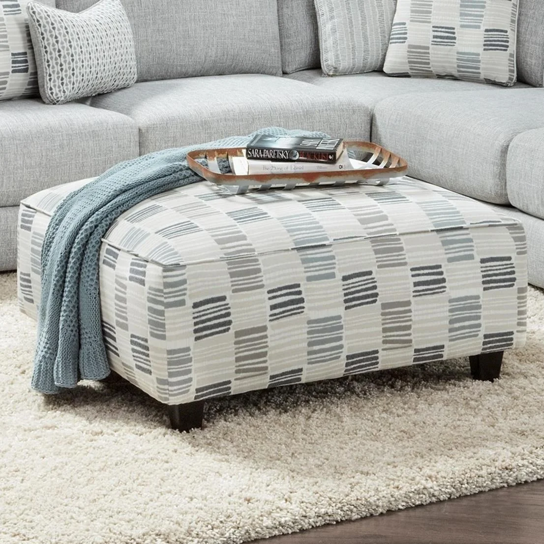 Fusion Furniture 51 ENTICE PAVER 109 MICROCHIP DENIM Square Cocktail ...