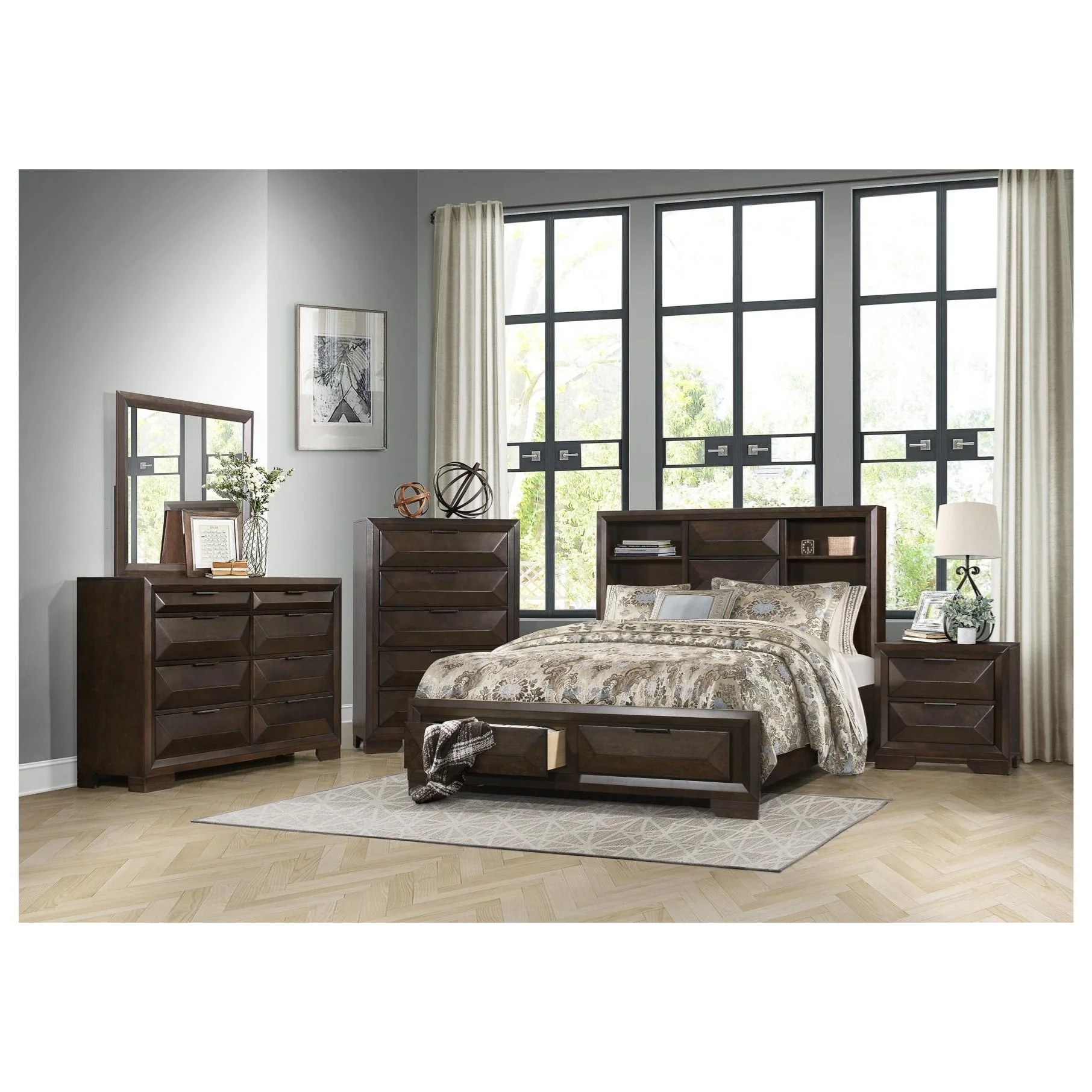 Chesky 1753-1*4 6-Piece Queen Storage Bedroom Set - Headboard, Storage ...