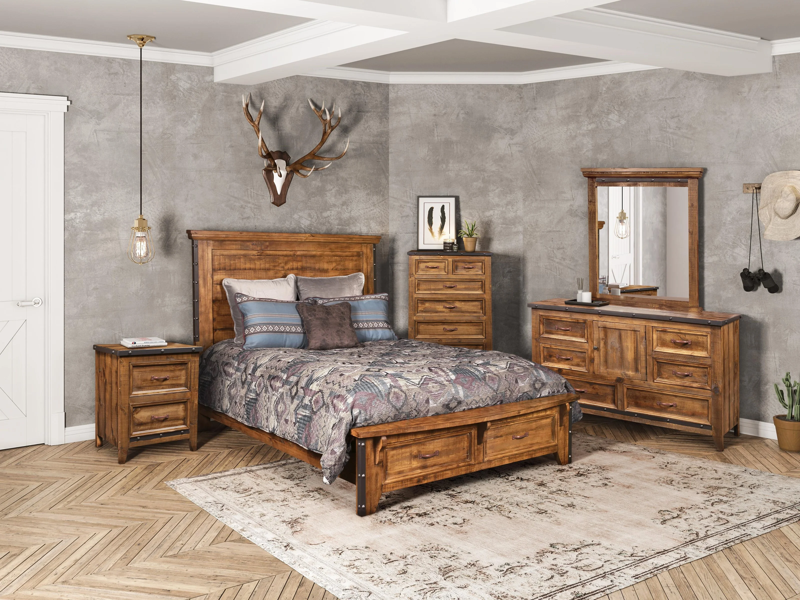 Horizon Home Urban Rustic H4365-5PC-Q Queen Bed Dresser Mirror Chest ...