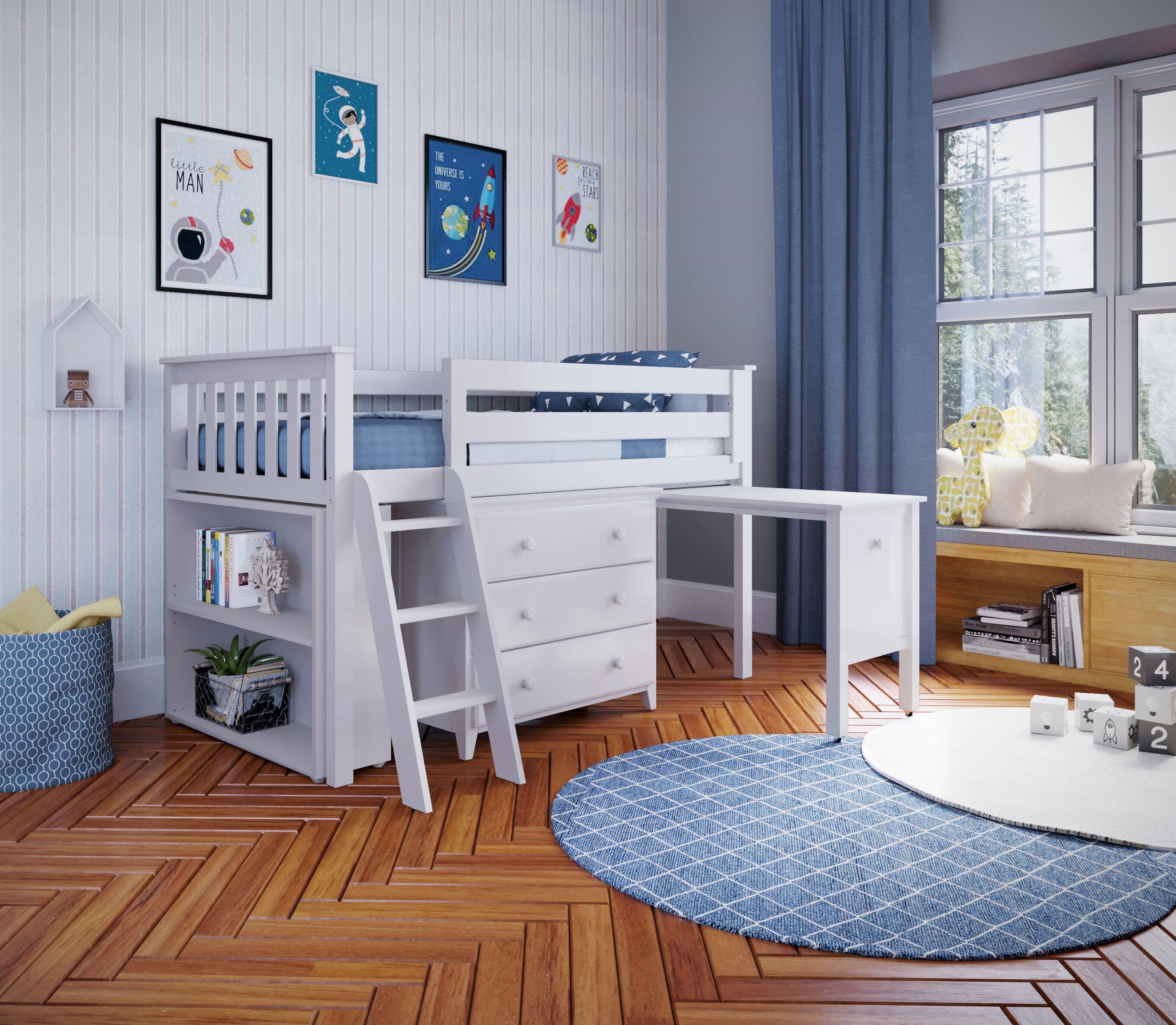 Jackpot Kids Loft Beds Windsor2-002 Windsor Twin Low Loft Bed Set w/ 3 ...