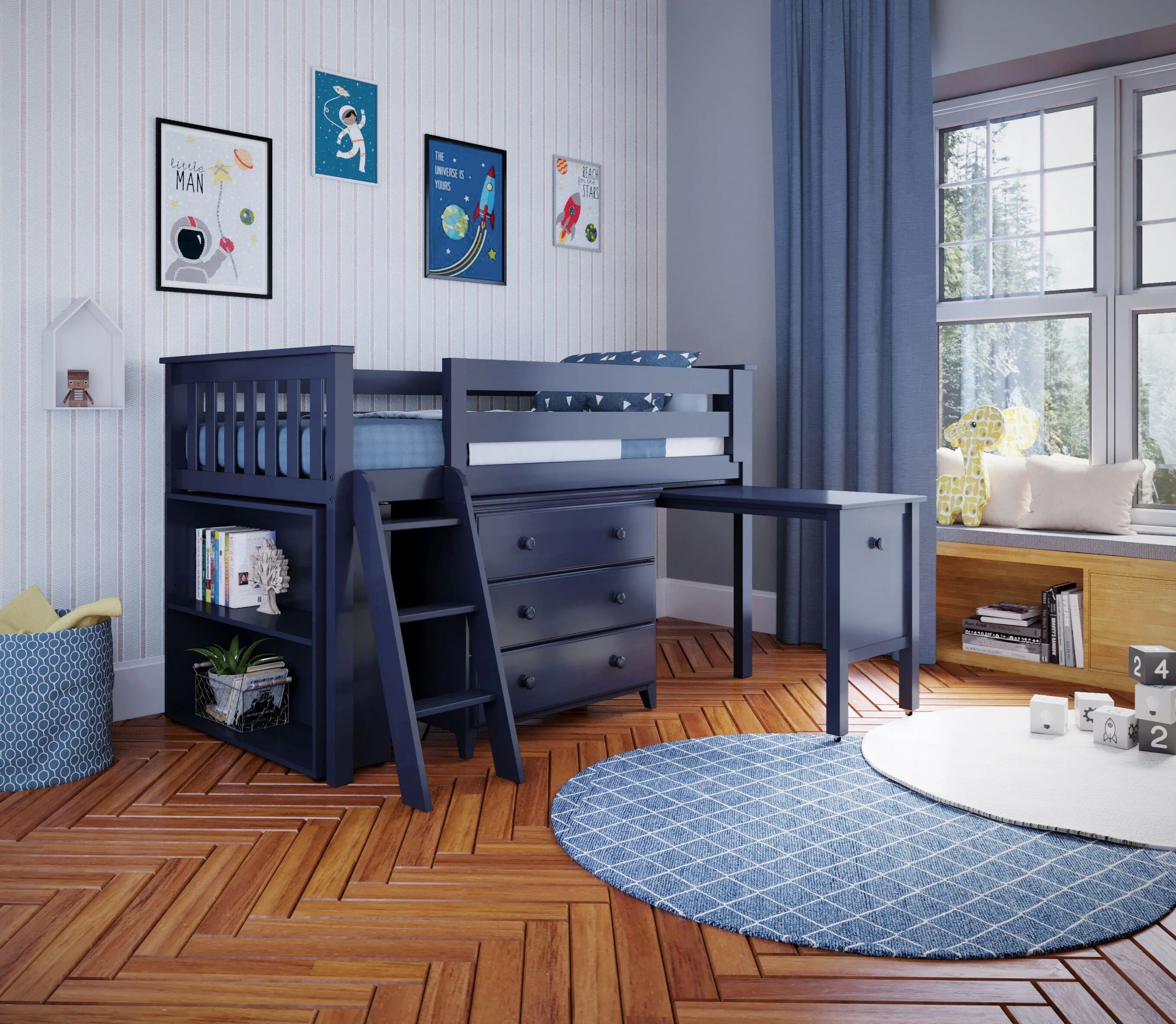 Jackpot Kids Loft Beds 362608927 Windsor Twin Low Loft Bed Set w/ 3 ...