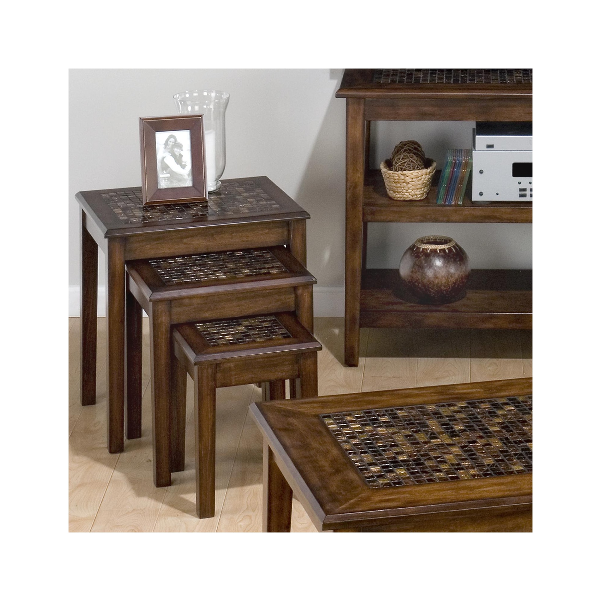 Jofran Baroque Brown 698-7 3-Piece Nesting Chairside Table with Mosaic ...