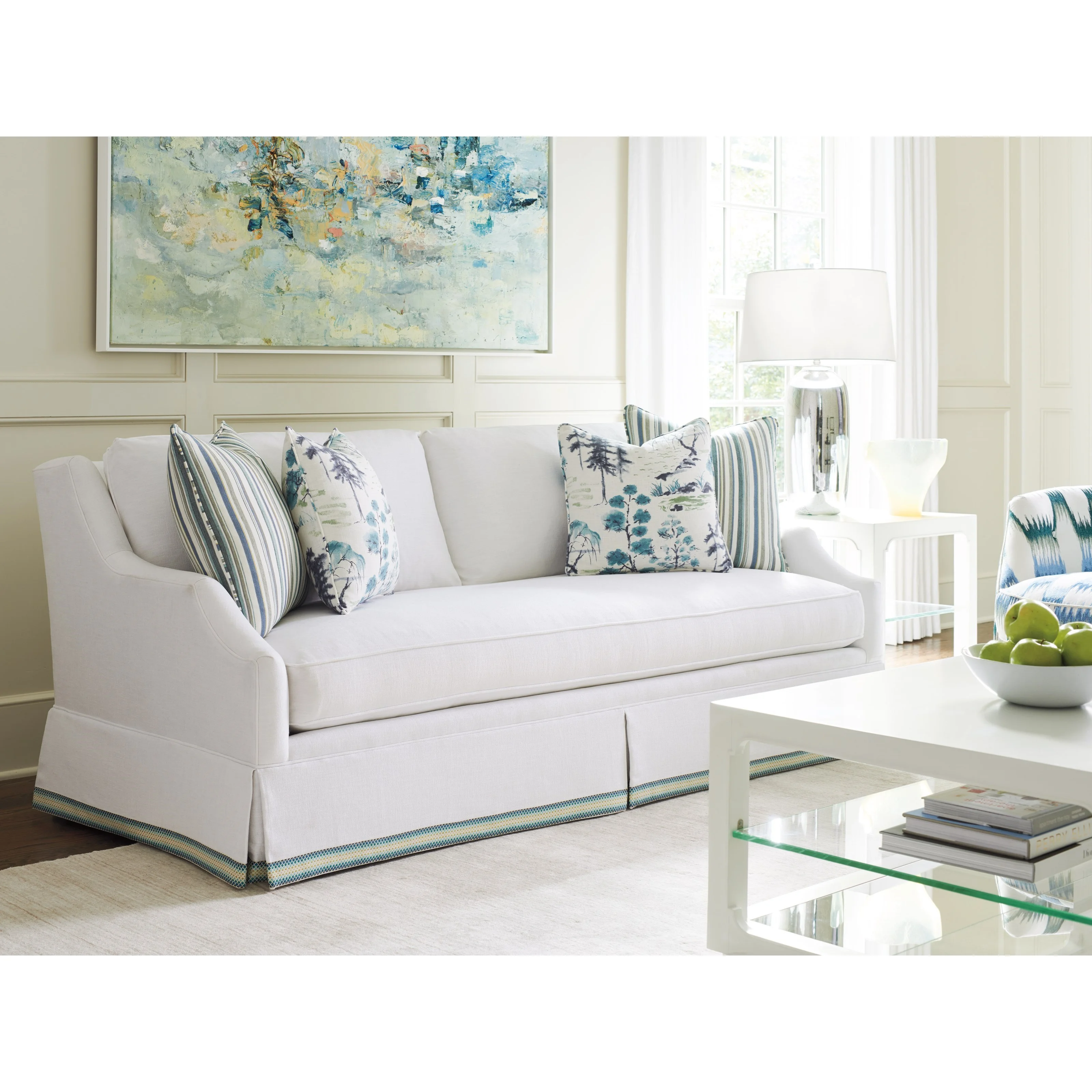 Lexington Avondale 7661-33 Hudson Skirted Sofa with Bench Seat Cushion ...