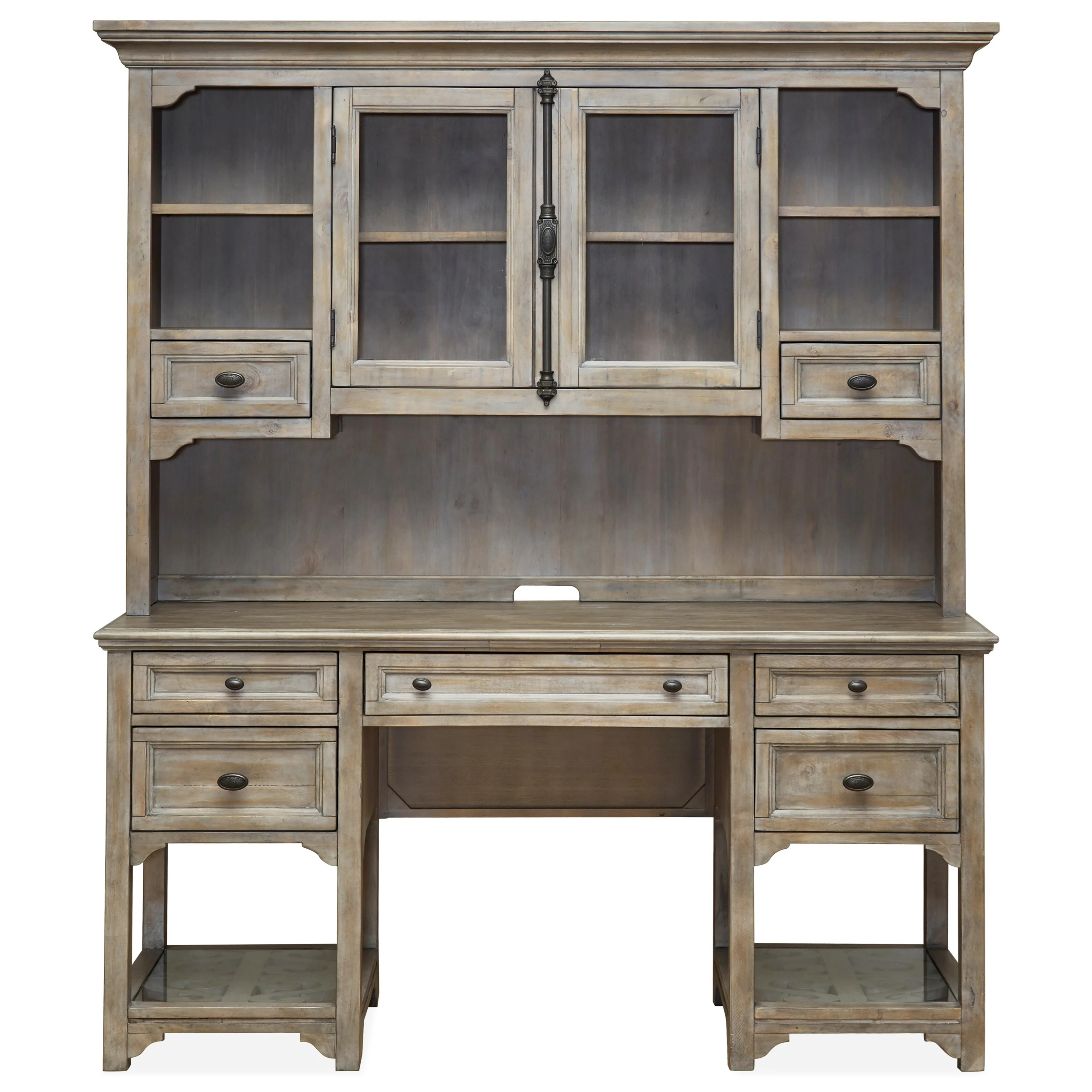 Magnussen Home Tinley Park H4646-05 Farmhouse Desk and Hutch with Glass ...