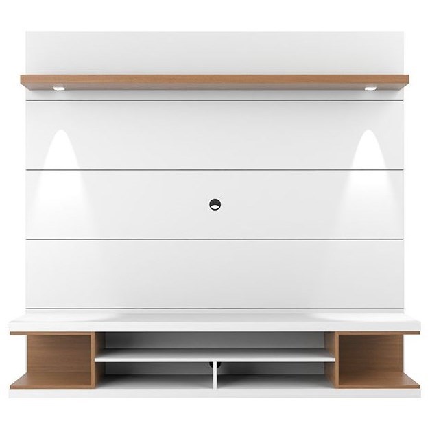 Manhattan Comfort Utopia Floating Mounted Theater Center White Gloss Maple Cream