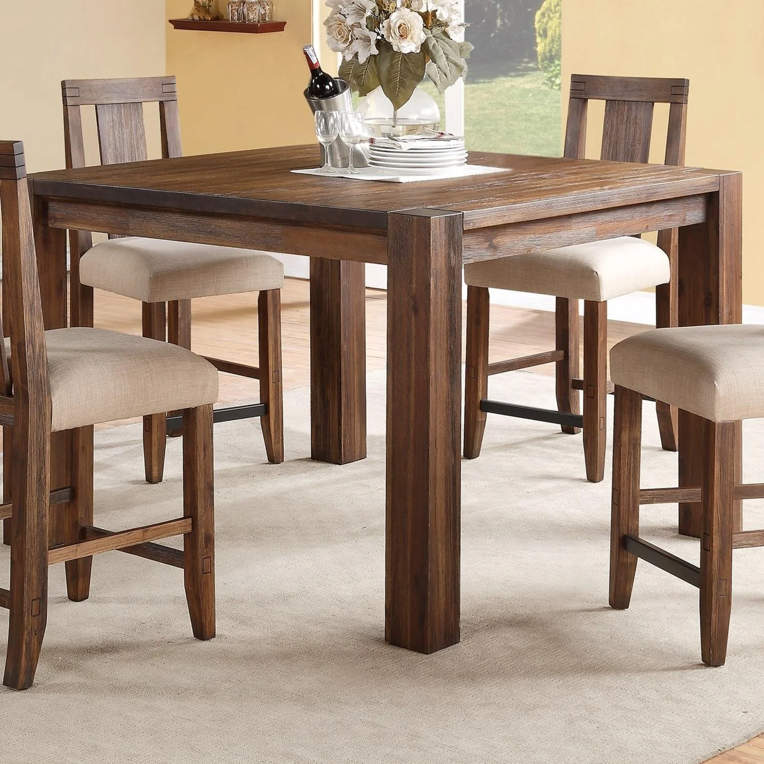 Modus Furniture Meadow 3F4162 Solid Wood Square Counter Table in Brick ...