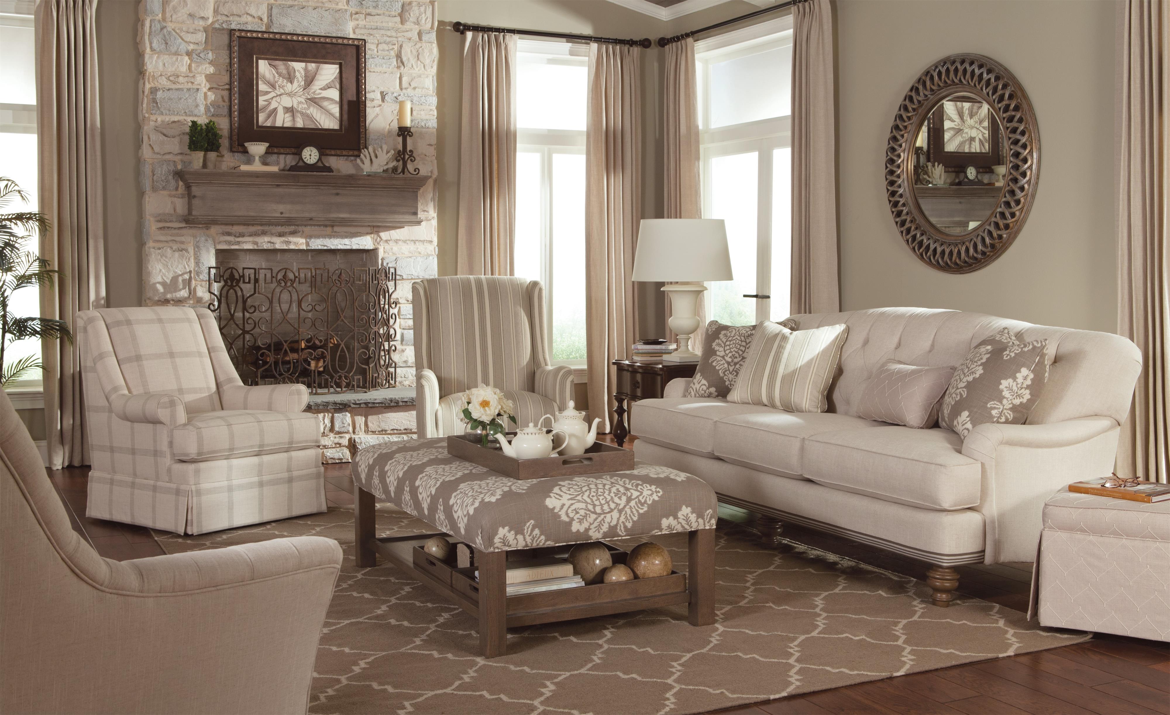 Paula Deen by Craftmaster P744900 Traditional Tufted Back Sofa with Ribbon Base Detail Sprintz Furniture Sofa