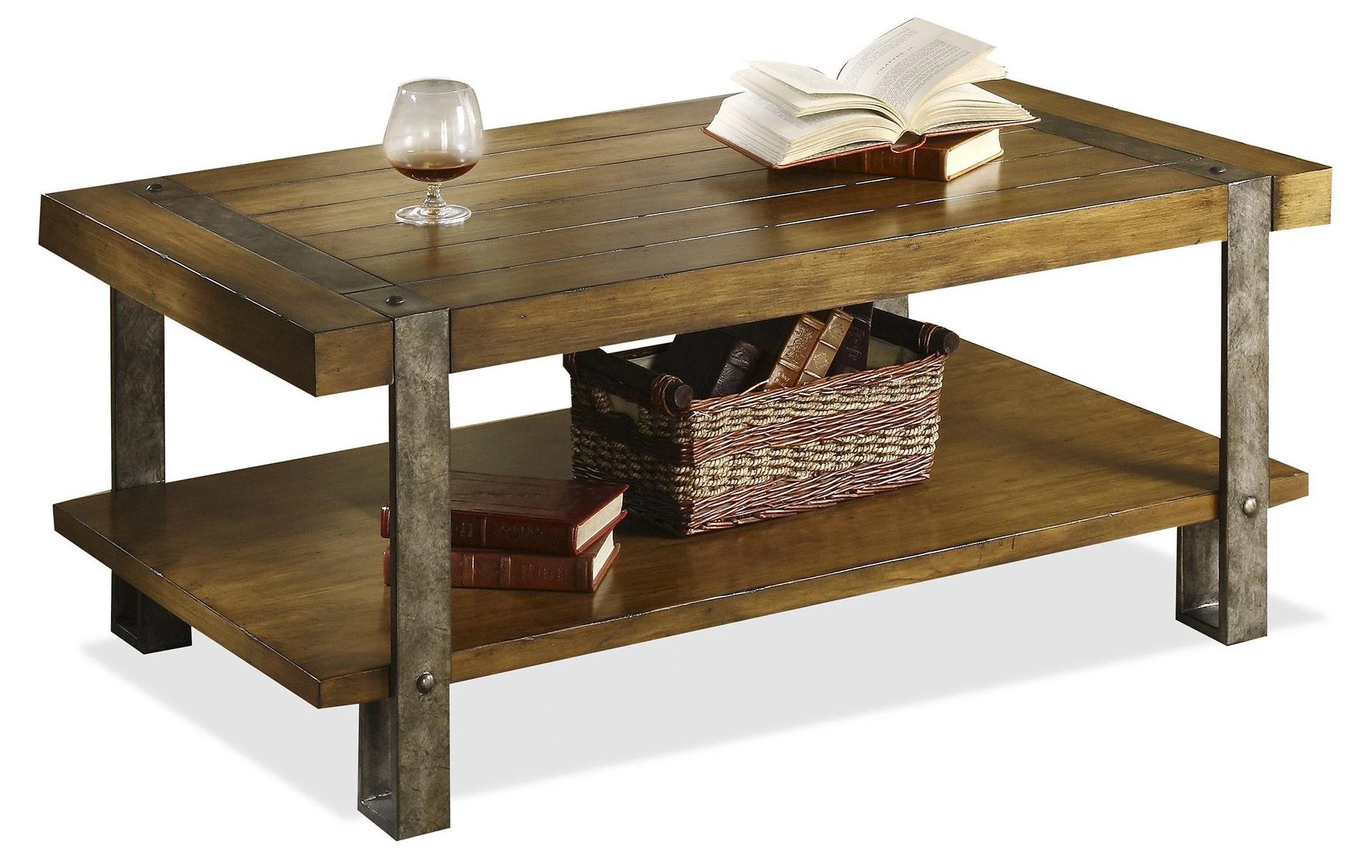 Riverside Furniture Sierra O3402 Rustic Styled Coffee Table with Metal ...