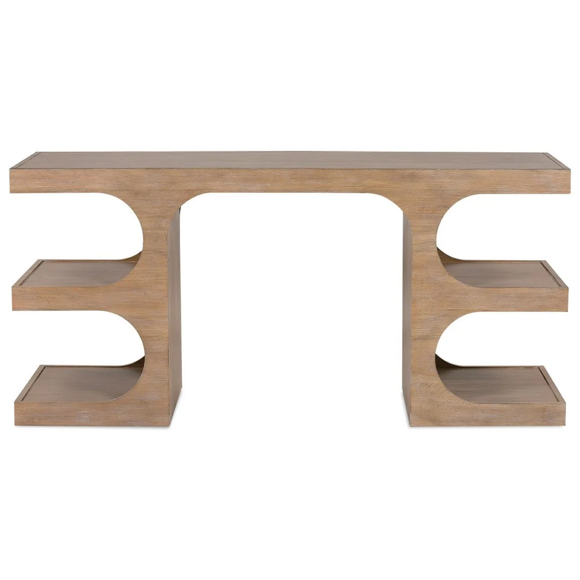 Rowe Dune Rift Cut Oak Veneer Console/Desk with 4 Open Shelves ...