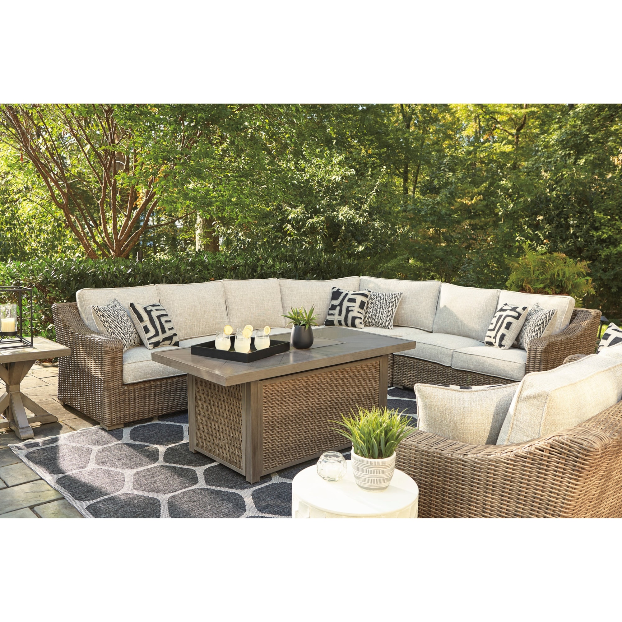 Signature Design by Ashley Beachcroft P791-773 Rectangular Fire Pit Table | Schewels Home ...