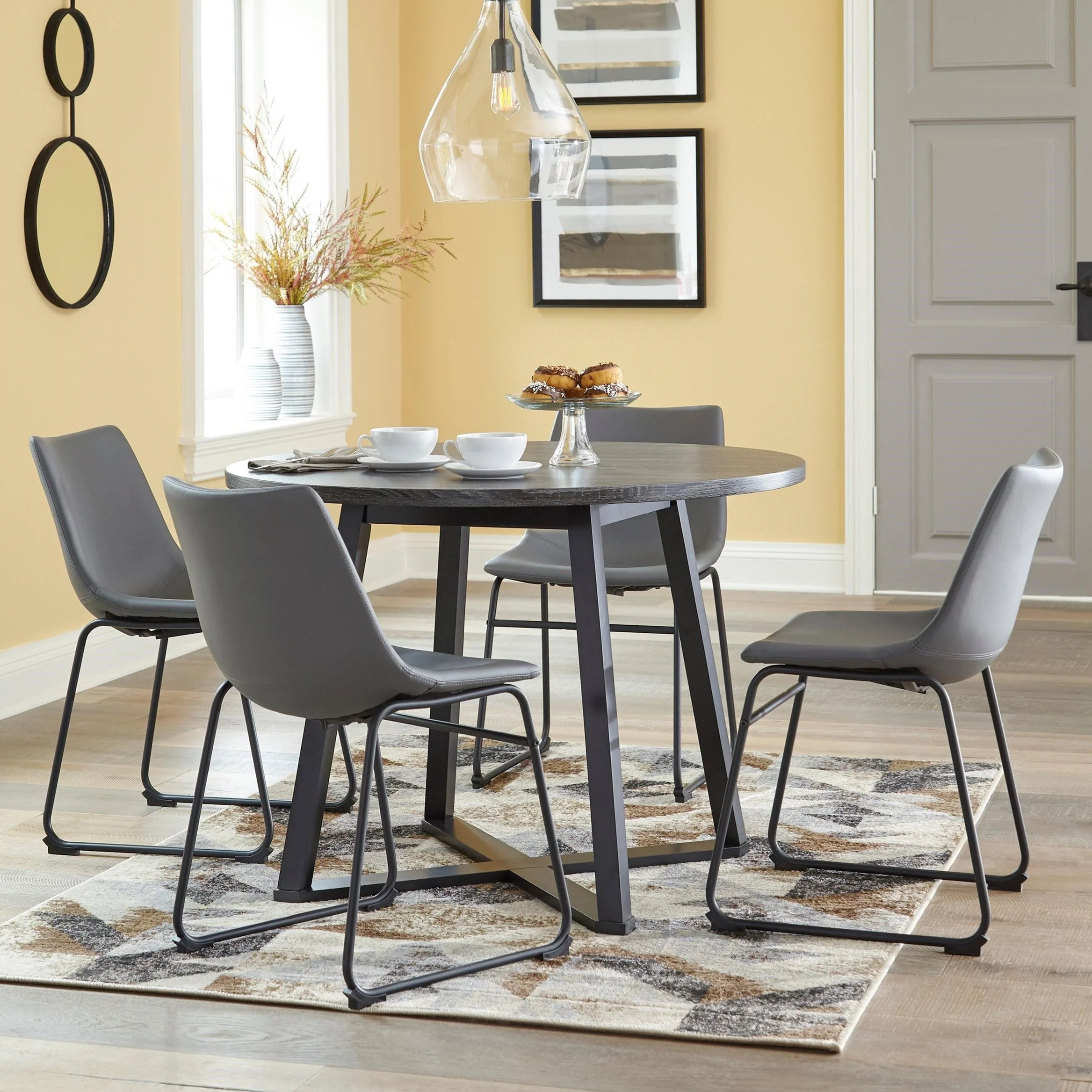 Centiar D372-16x1+D372-08x4 5-Piece Round Dining Table Set with Gray ...