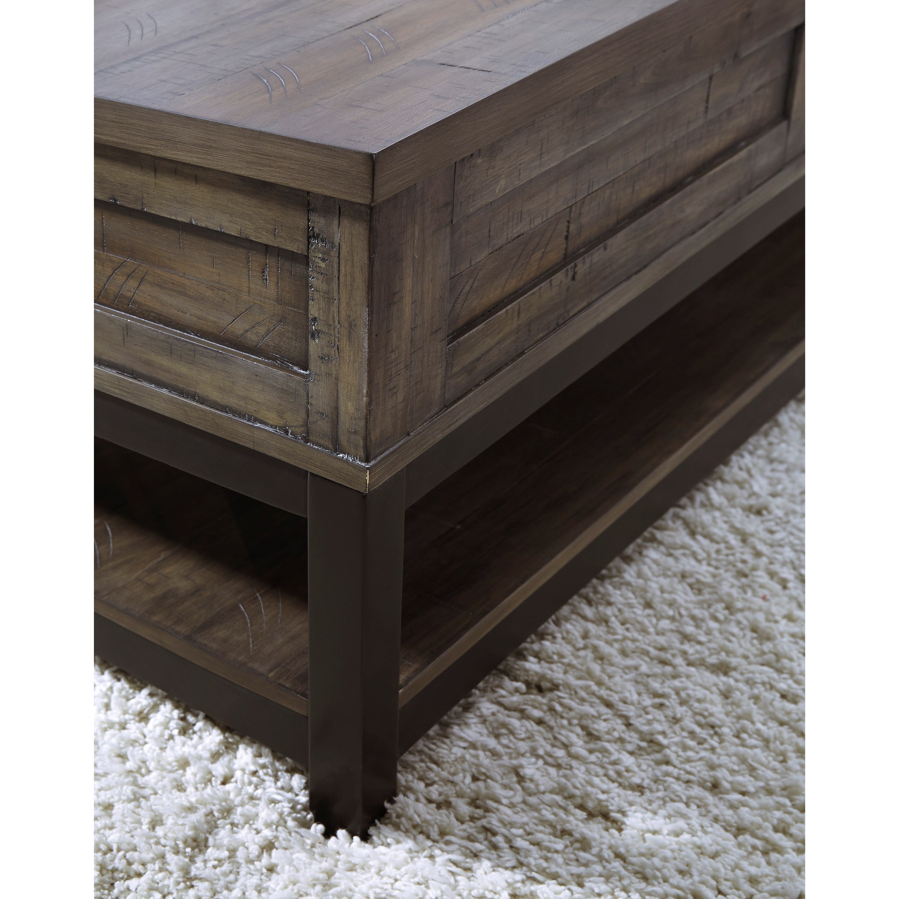 Signature Design by Ashley Johurst T444 9 Rustic Rectangular Lift Top Cocktail Table with Casters Wayside Furniture Mattress Cocktail Coffee Tables