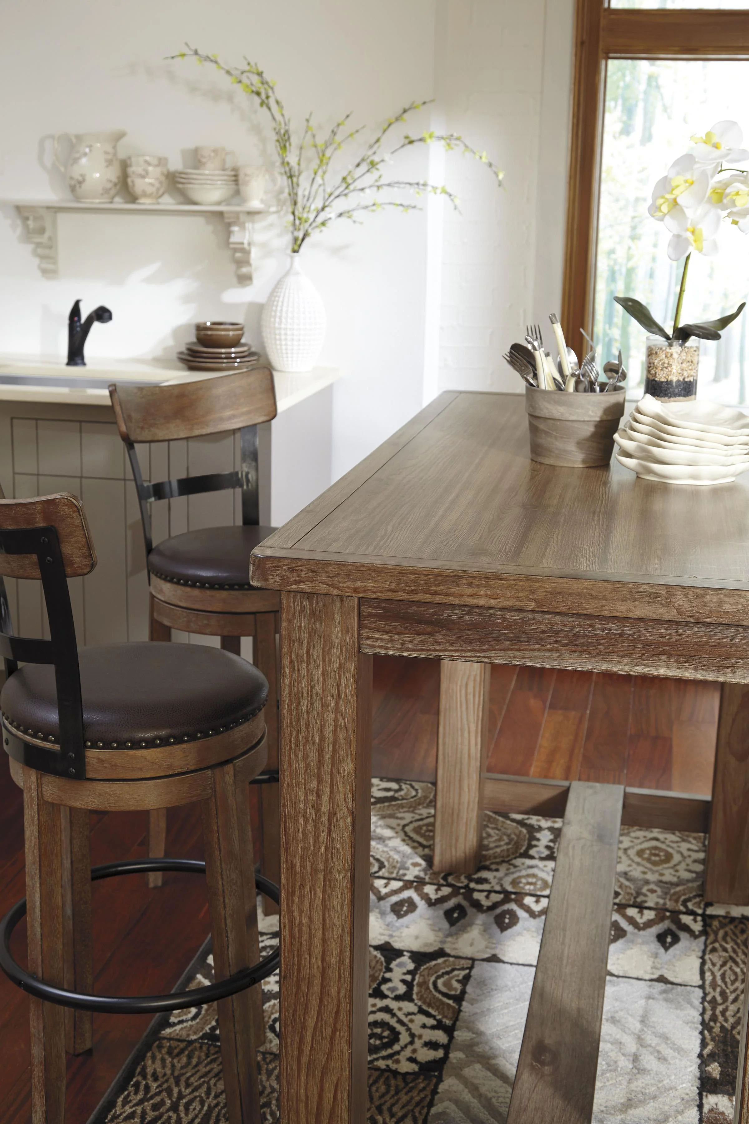 Pinnadel D542-130 Tall Upholstered Swivel Barstool with Wood & Metal ...