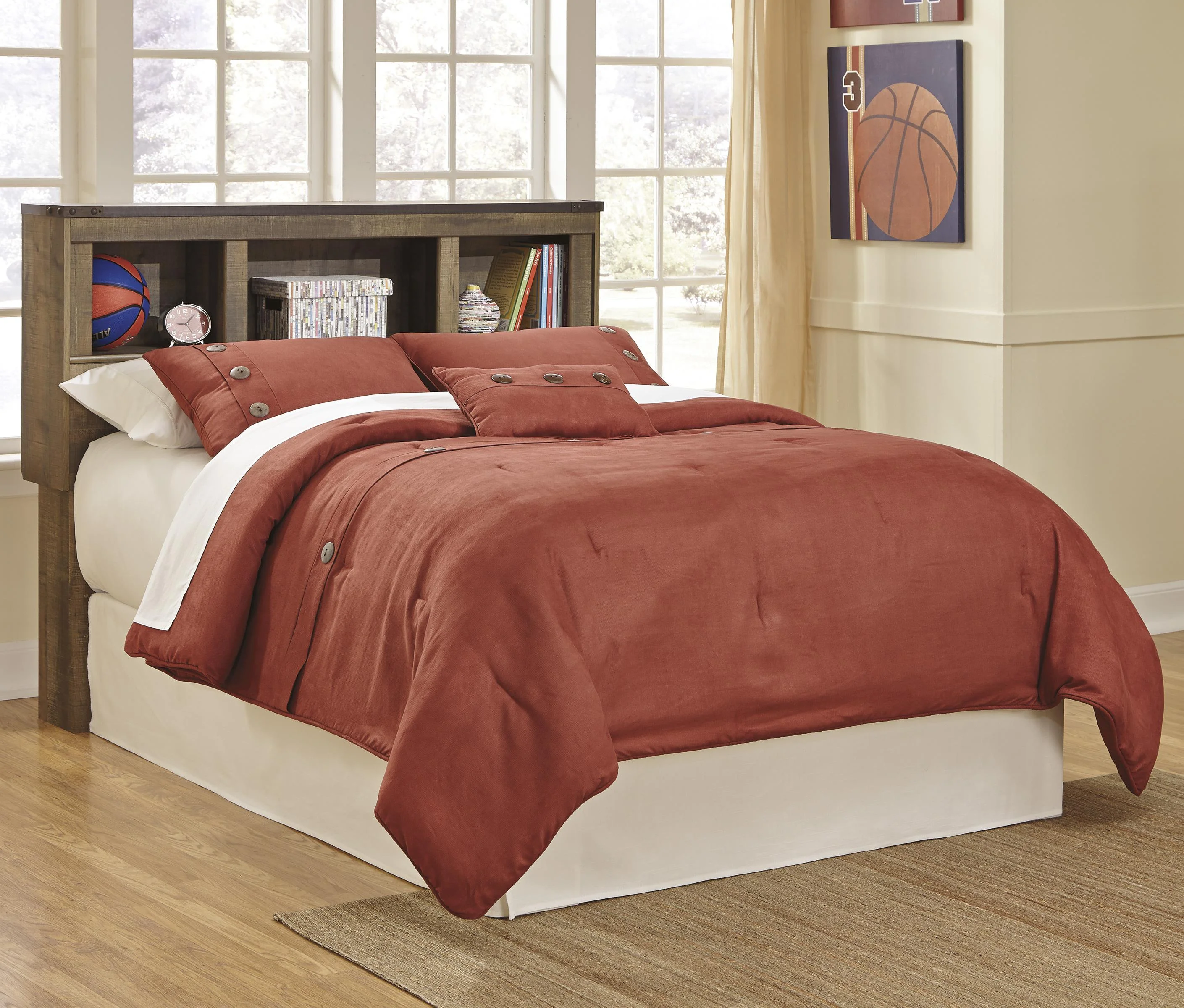 Trinell 000000968197 Rustic Look Full Bookcase Headboard with Brackets ...