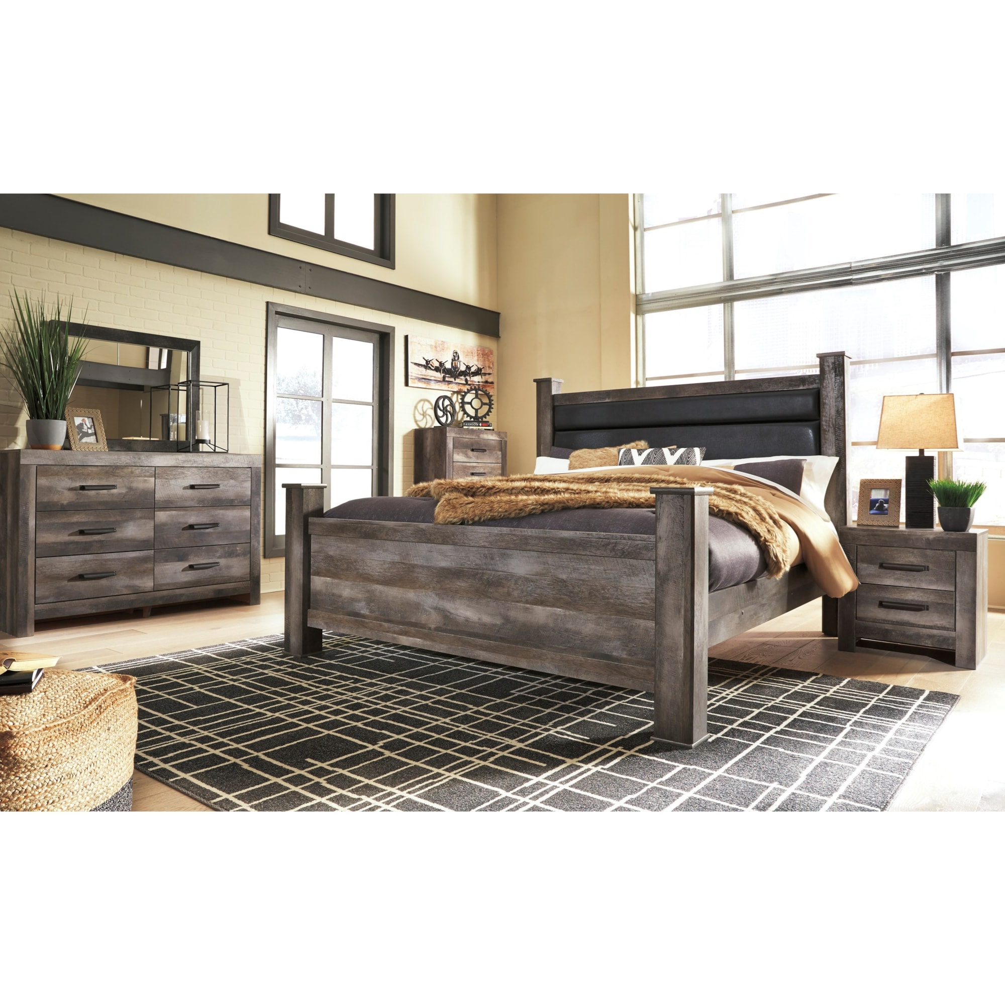 Ashley Signature Design Wynnlow B440B6 King Rustic Poster Bed with ...
