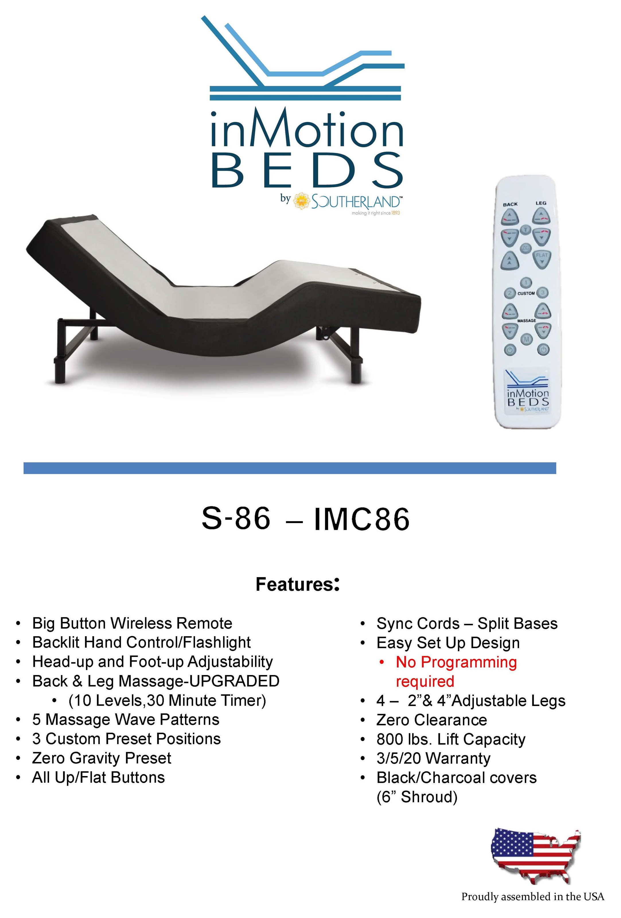 Southerland InMotion Adjustable Base S86Q Queen Adjustable Base with ...
