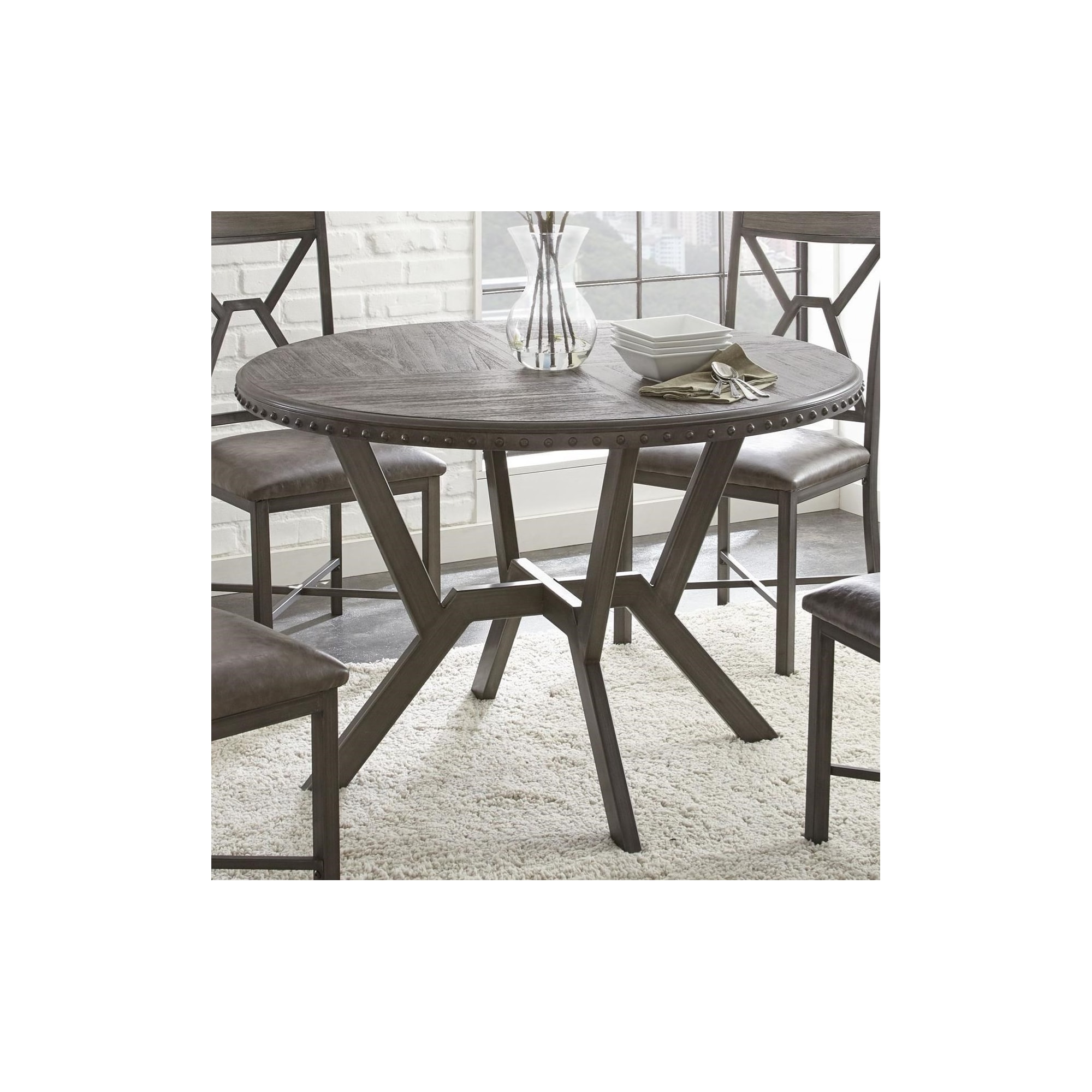 Steve Silver Alamo AL450T Round Dining Table with Metal Base | Wayside ...