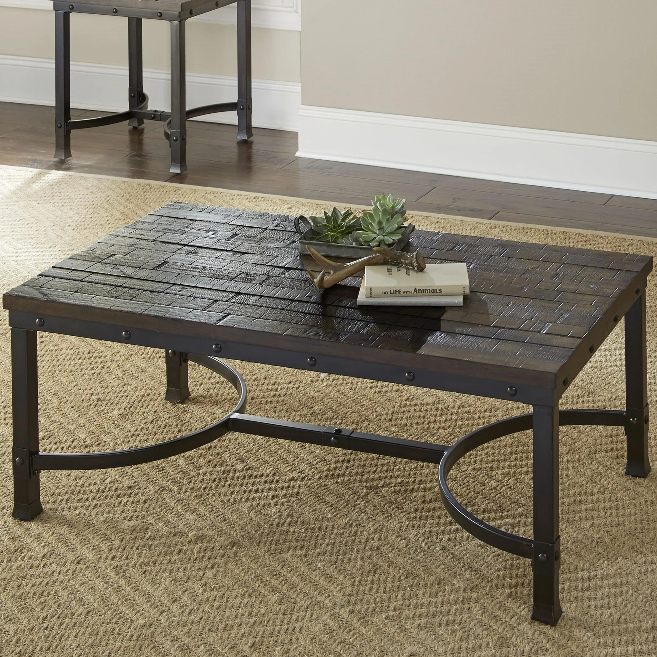Steve Silver Ambrose AM200C Industrial Cocktail Table with Iron Base ...