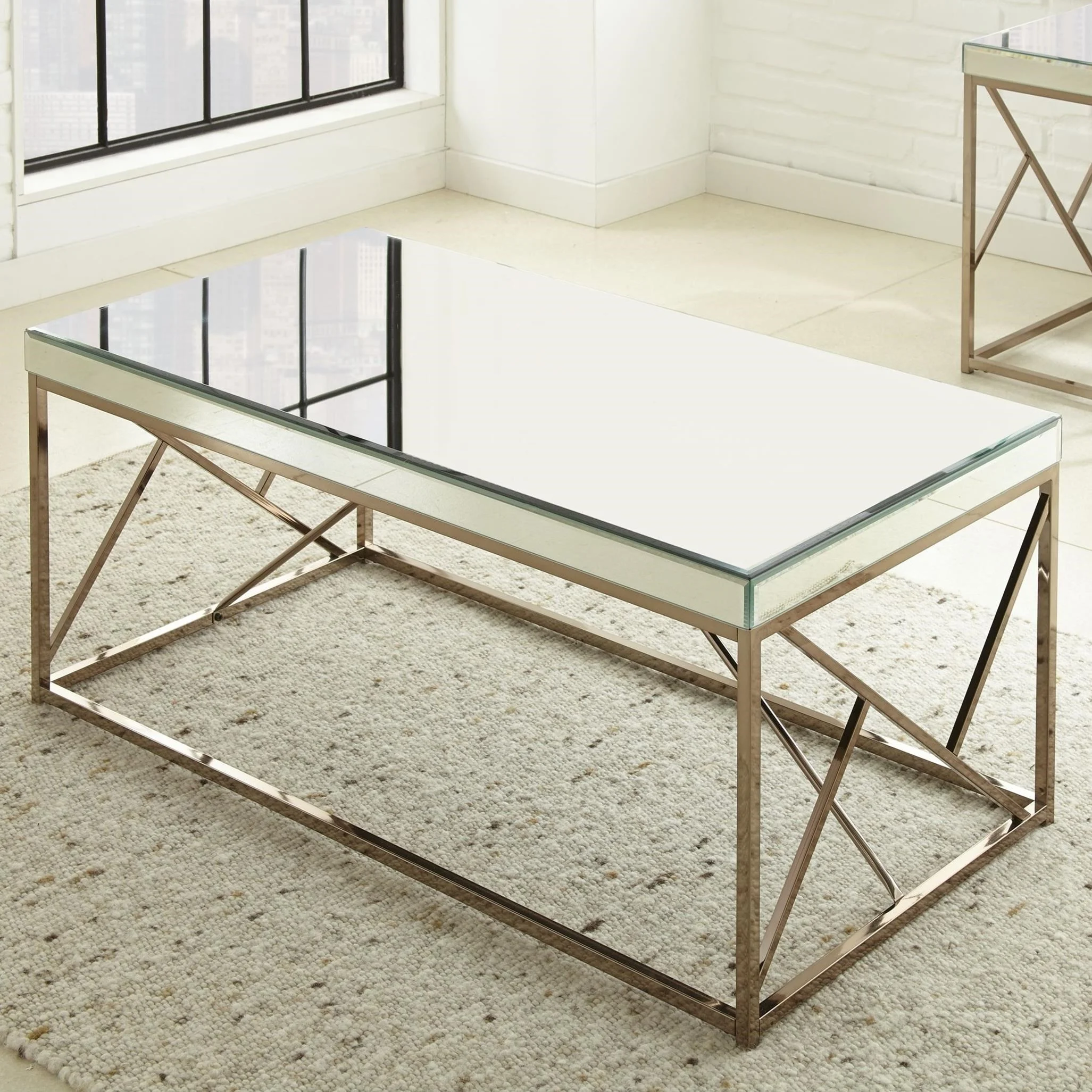 Steve Silver Evelyn EV200C Glam Mirror Cocktail Table with Contemporary ...