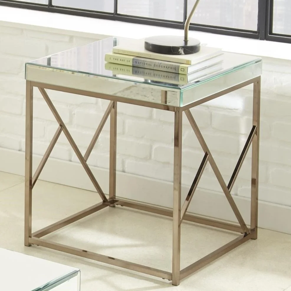 Steve Silver Evelyn EV200E Glam Mirror End Table with Contemporary ...