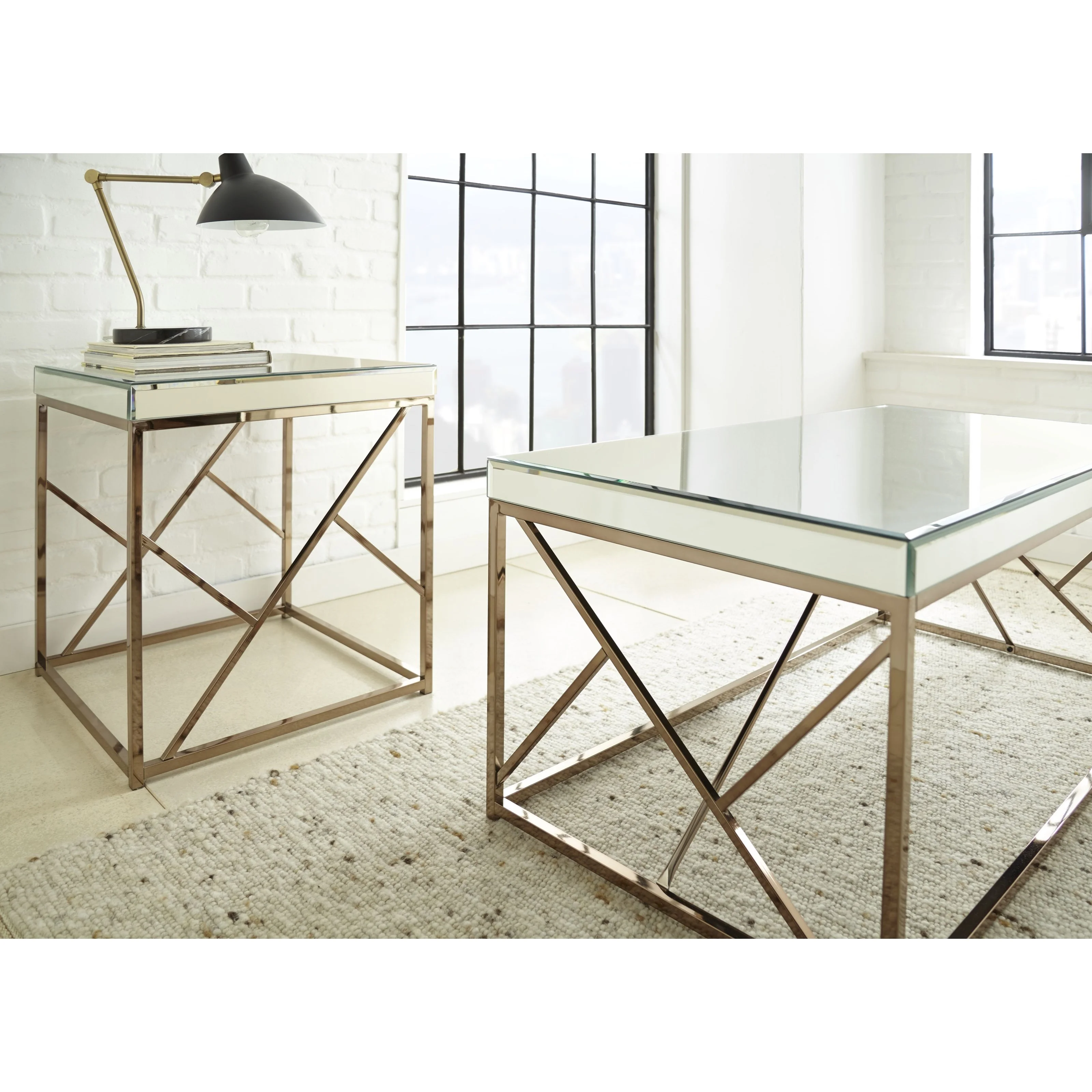 Steve Silver Evelyn EV200E Glam Mirror End Table with Contemporary ...