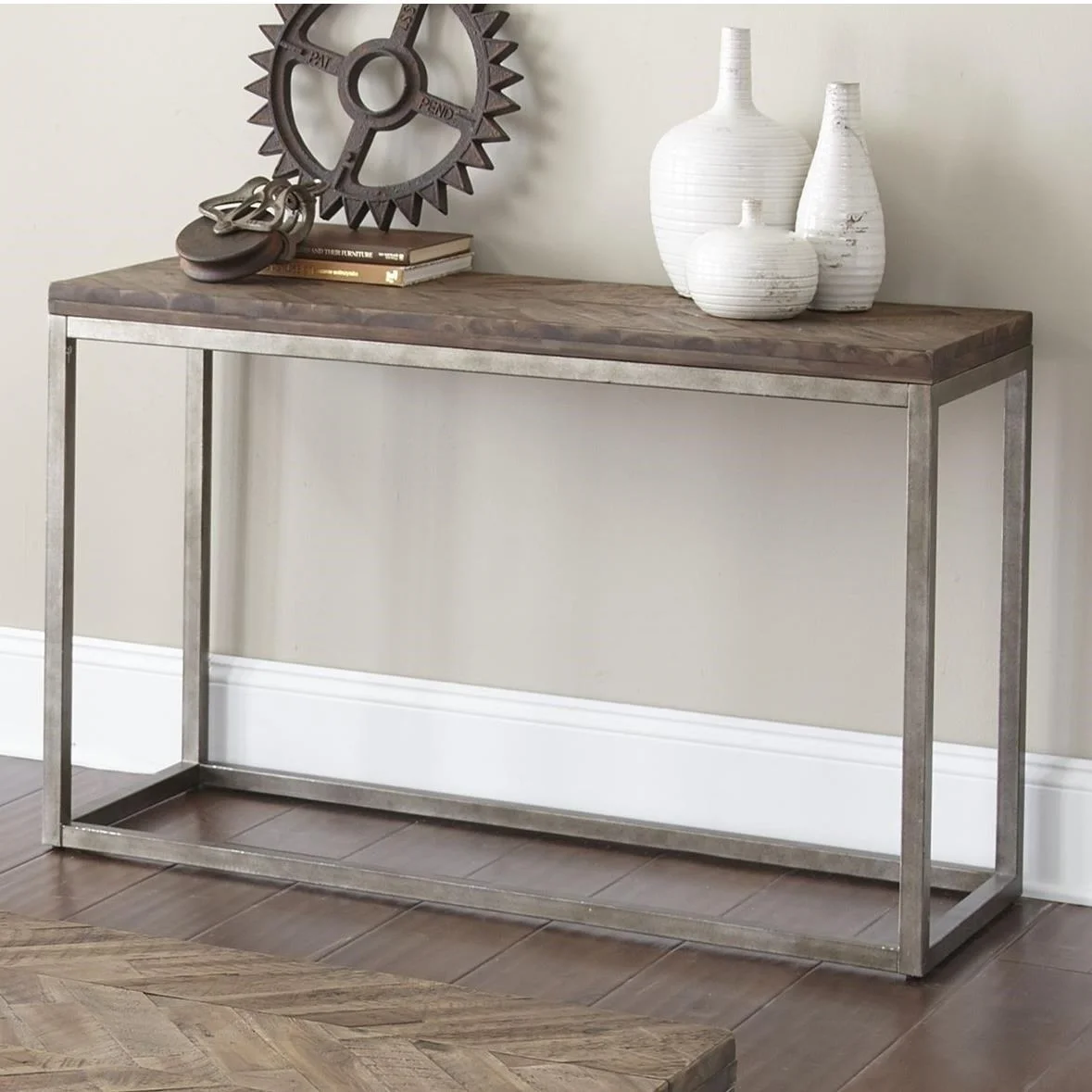 Steve Silver Lorenza LZ100S Industrial Sofa Table with Metal Base ...