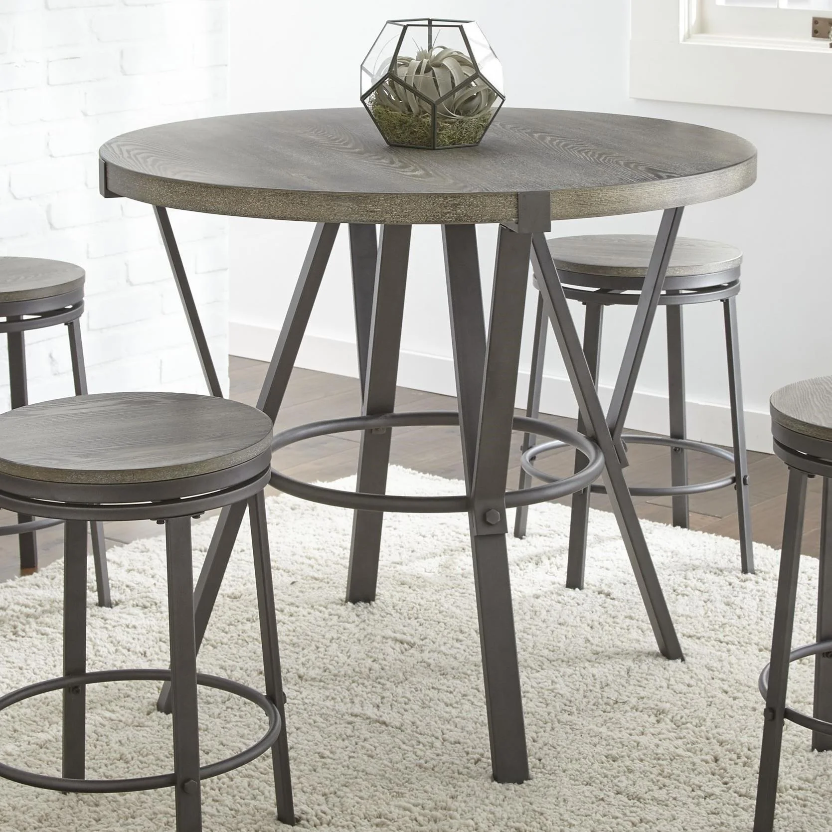 Steve Silver Portland OR420PT Round Counter Table with Metal Base ...