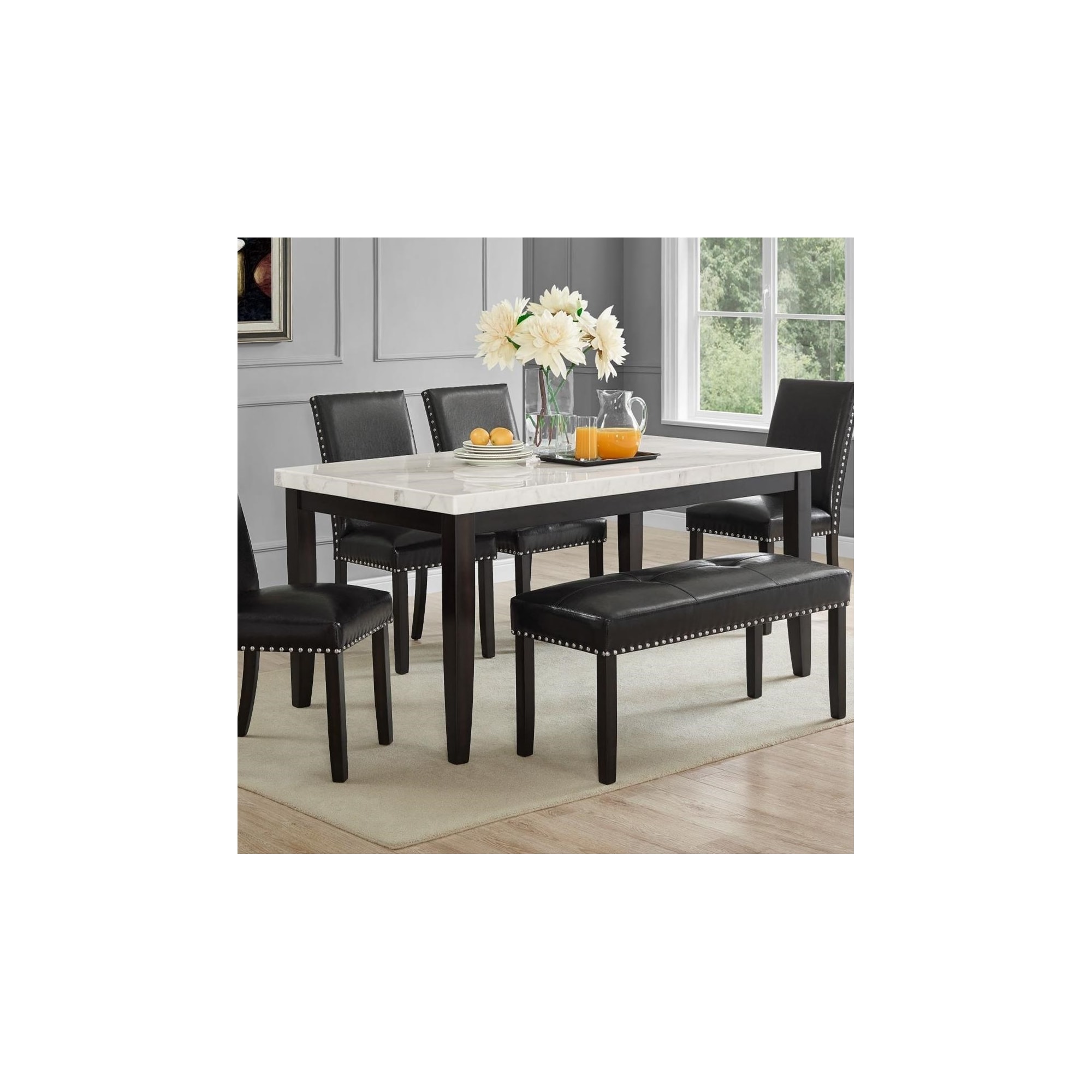 Steve Silver Westby 1377201 Transitional White Marble Top Dining Table ...