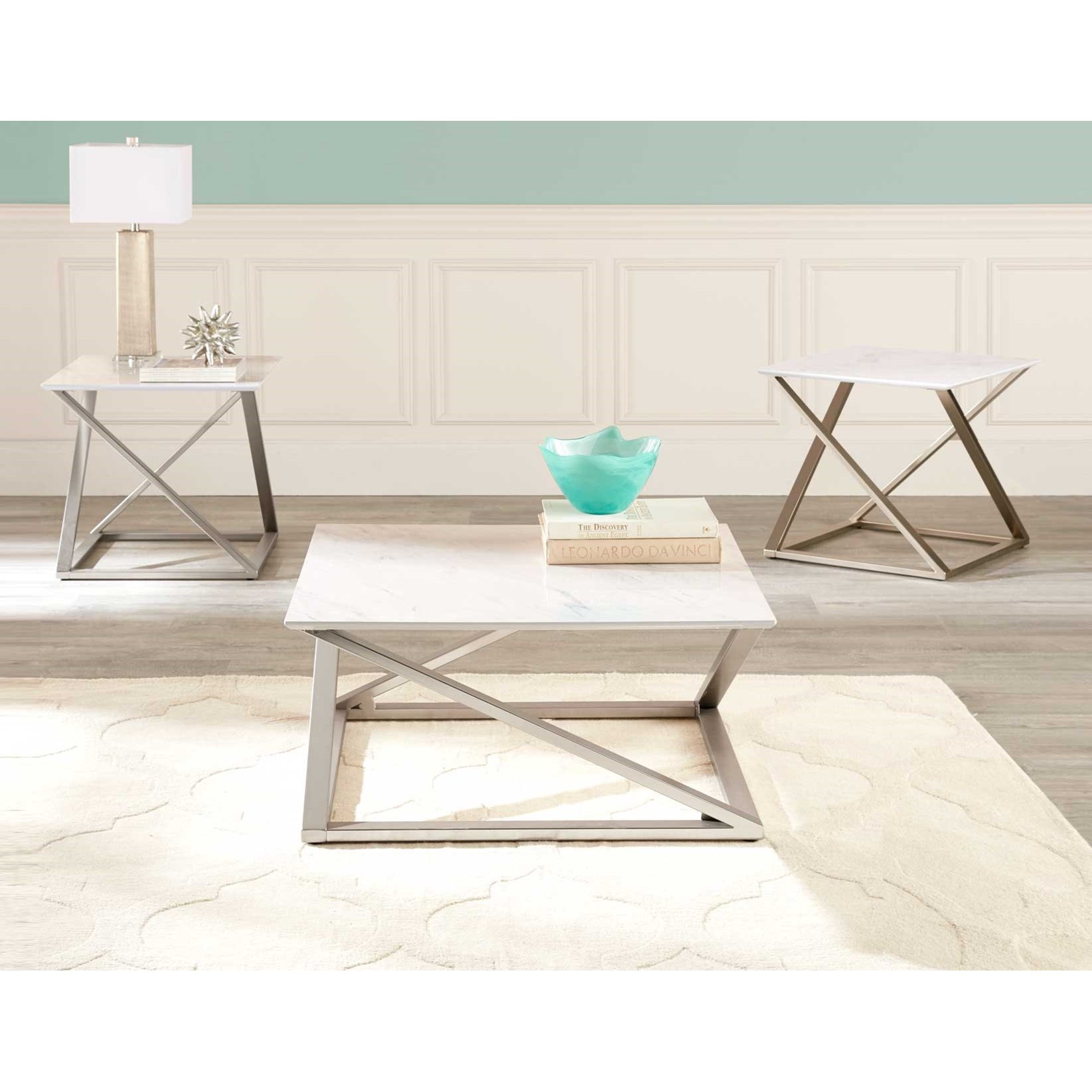 Steve Silver Zurich ZU100C Modern Cocktail Table with Faux Marble Top ...