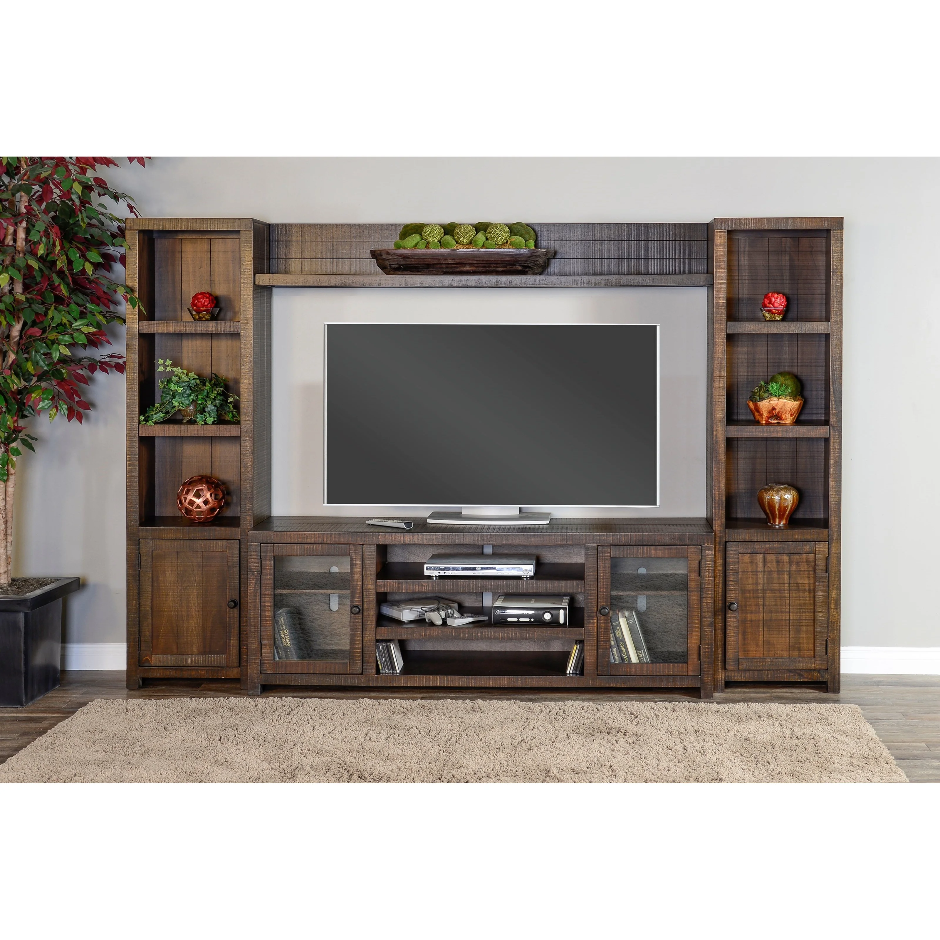 Homestead 321267 Rustic Entertainment Wall with Wire Management ...