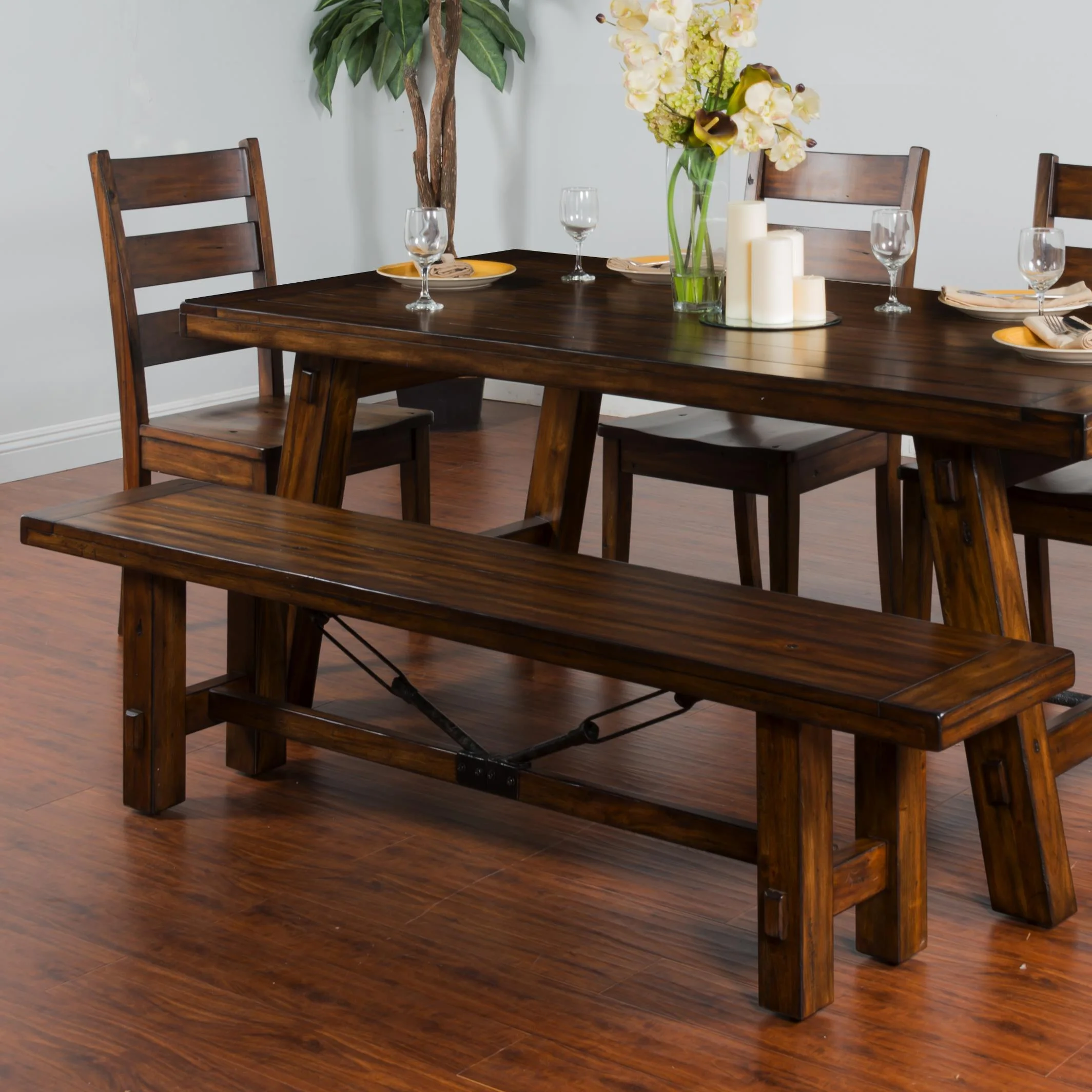 Sunny Designs Tuscany 1522VM Distressed Mahogany Bench w/ Turnbuckle ...